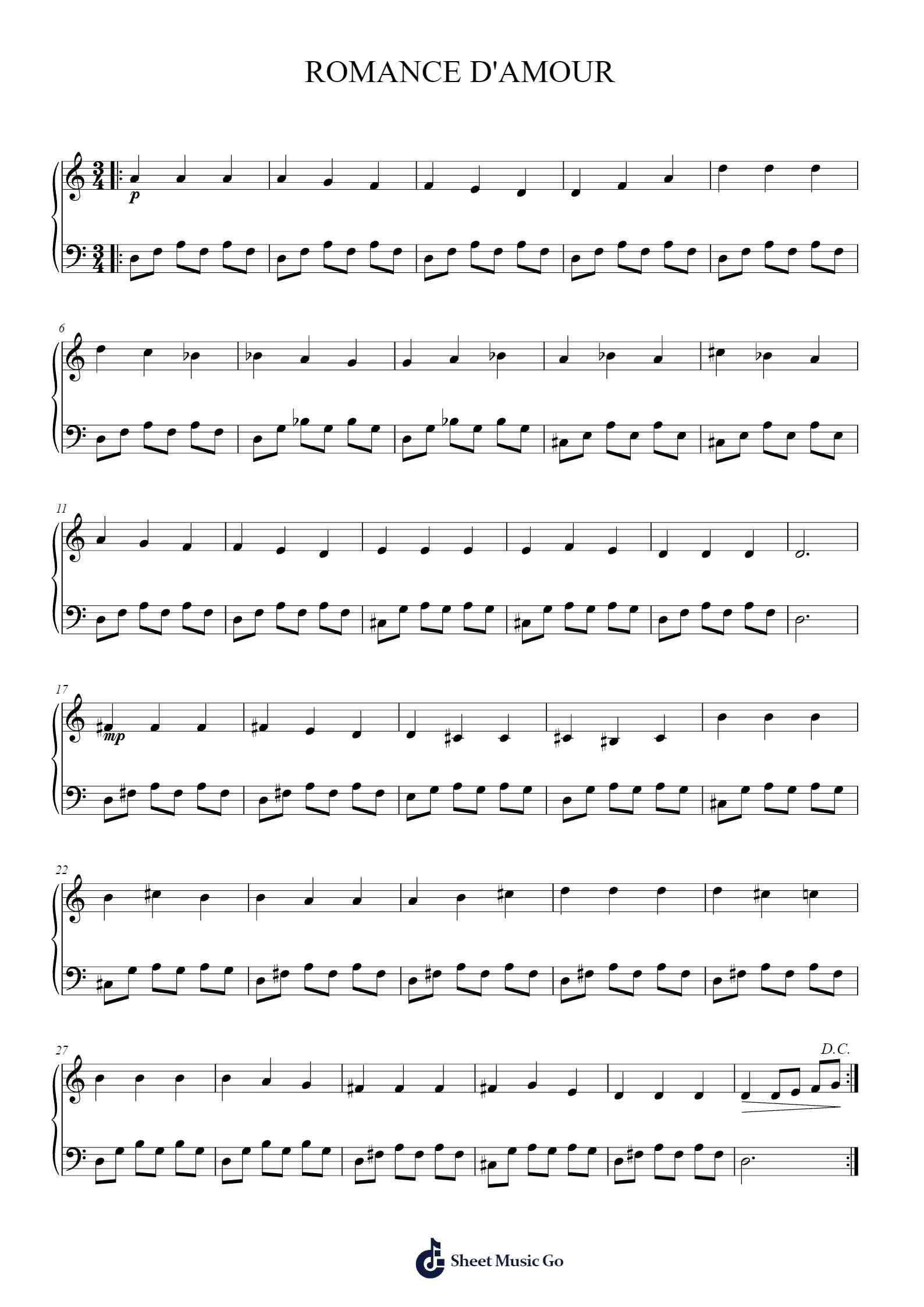 ROMANCE D'AMOUR Sheet Music by Unknown author-Arr.Atwright