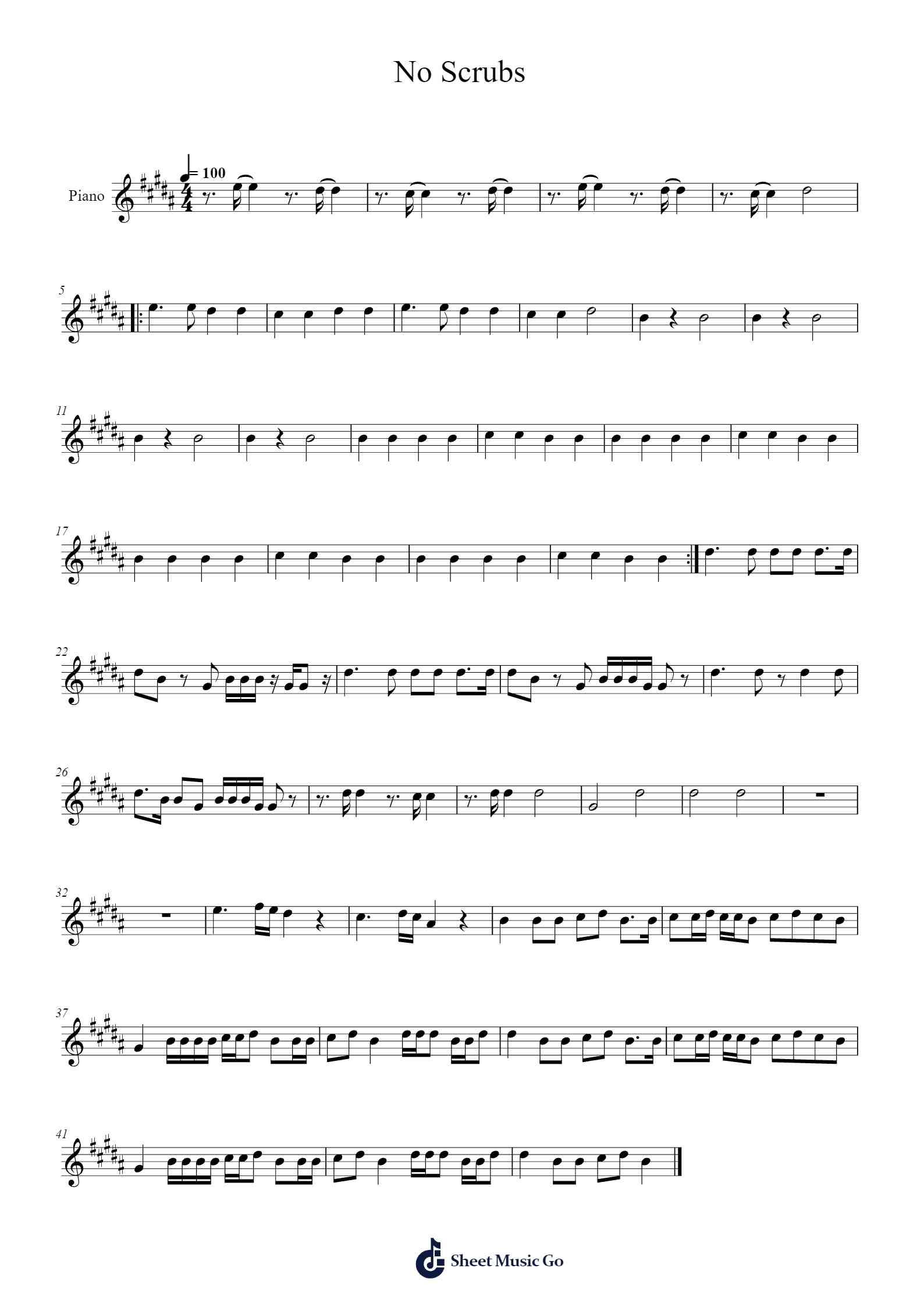 No Scrubs Sheet Music by TLC-Arr.Byjob Hardrey