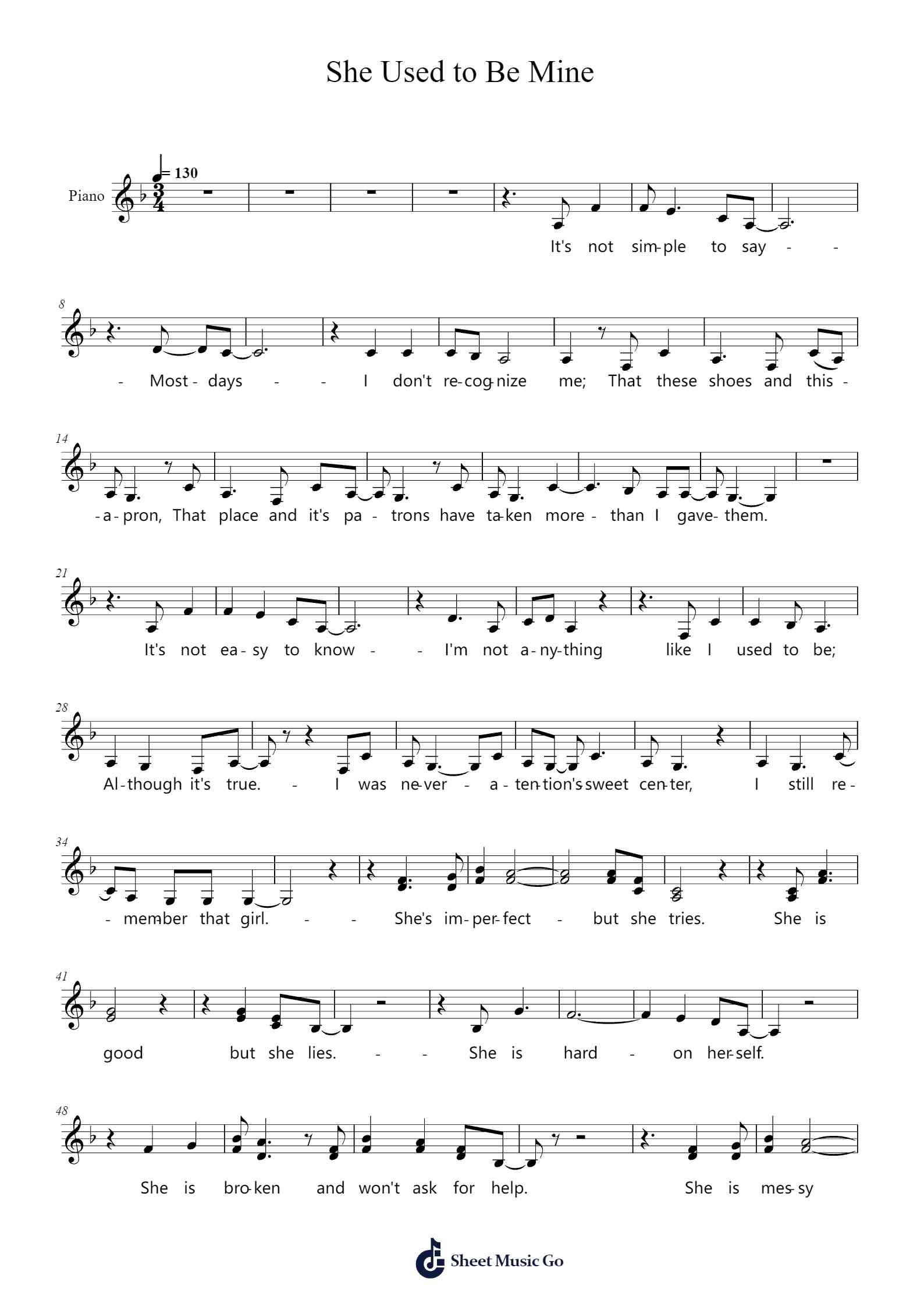 She Used to Be Mine Sheet Music by Sara Bareilles-Arr.Gaelroy