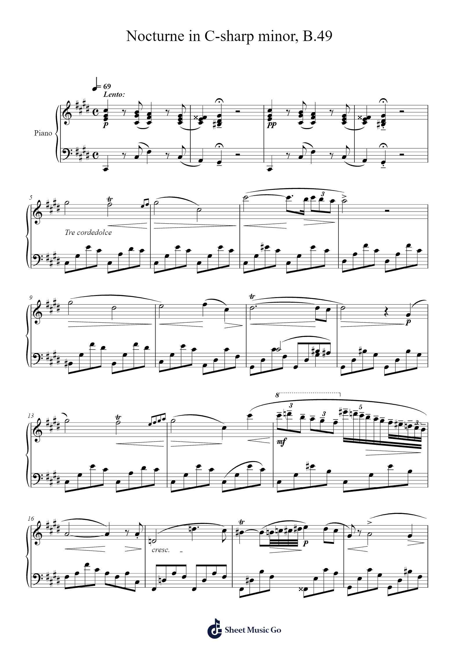 Nocturne in C-sharp minor, B.49 Sheet Music by Frédéric Chopin-Arr ...