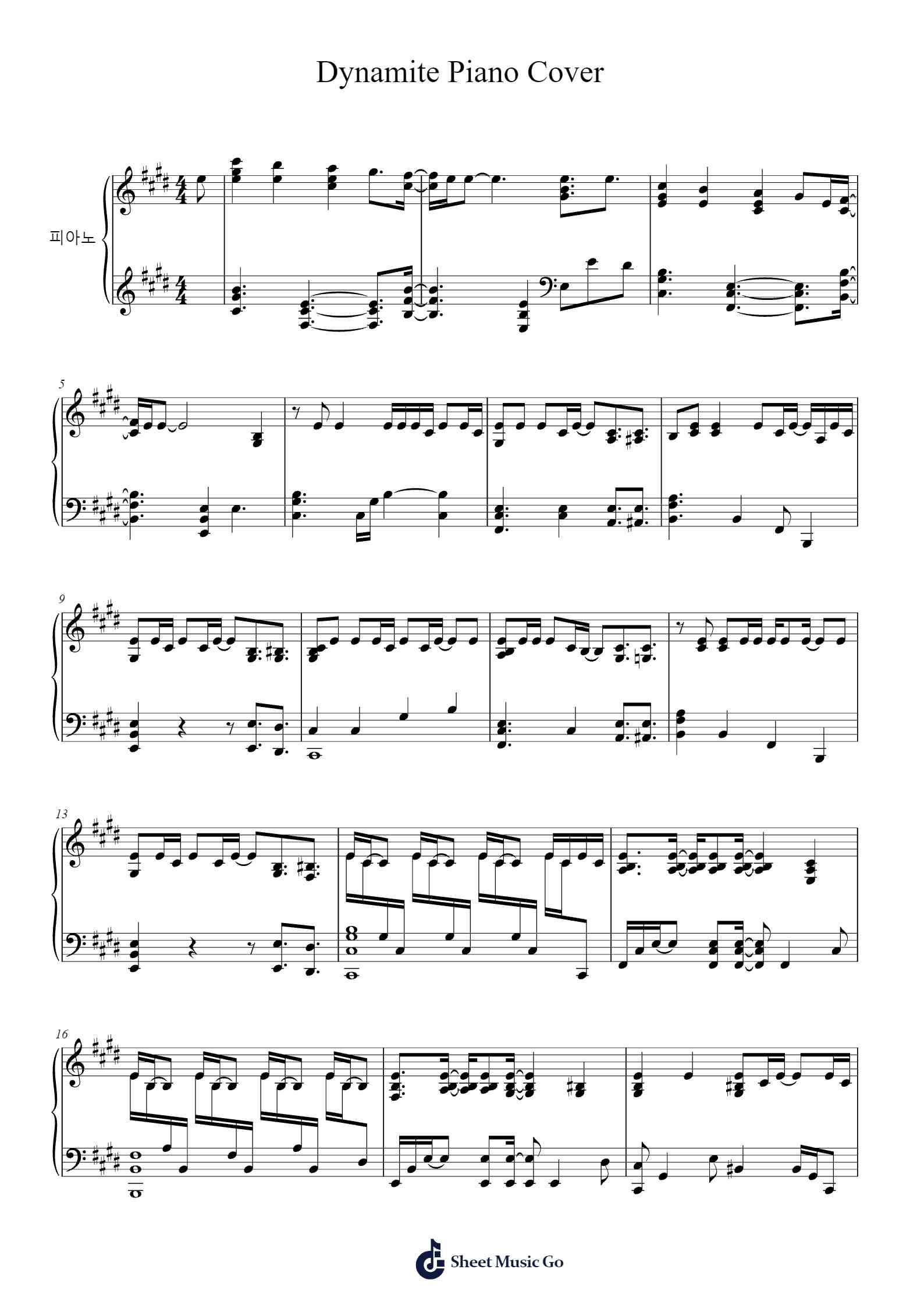 Dynamite Piano Cover Sheet Music by BTS-Arr.Nites