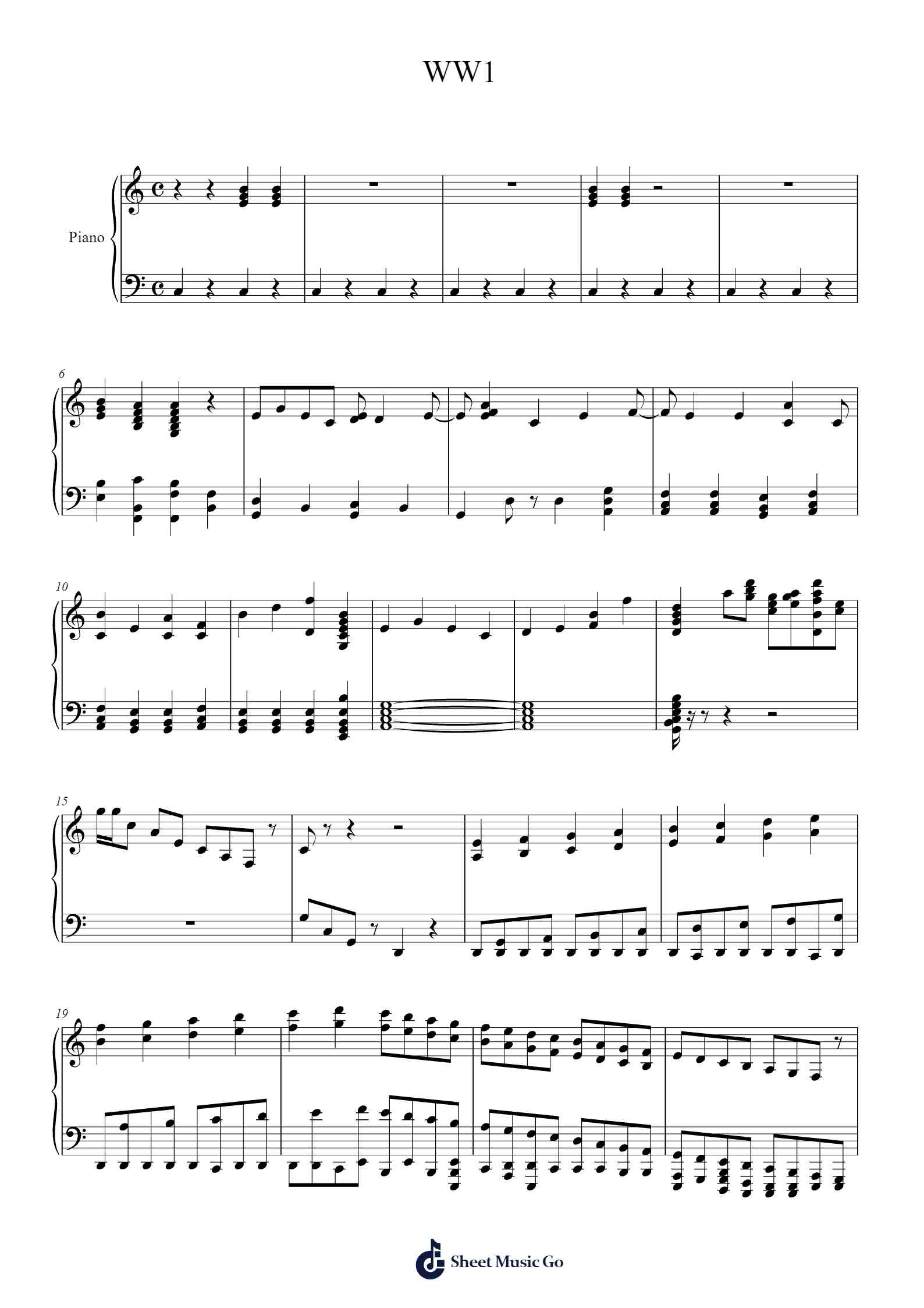 WW1 Sheet Music by -Arr.Hudcie Rhoclark