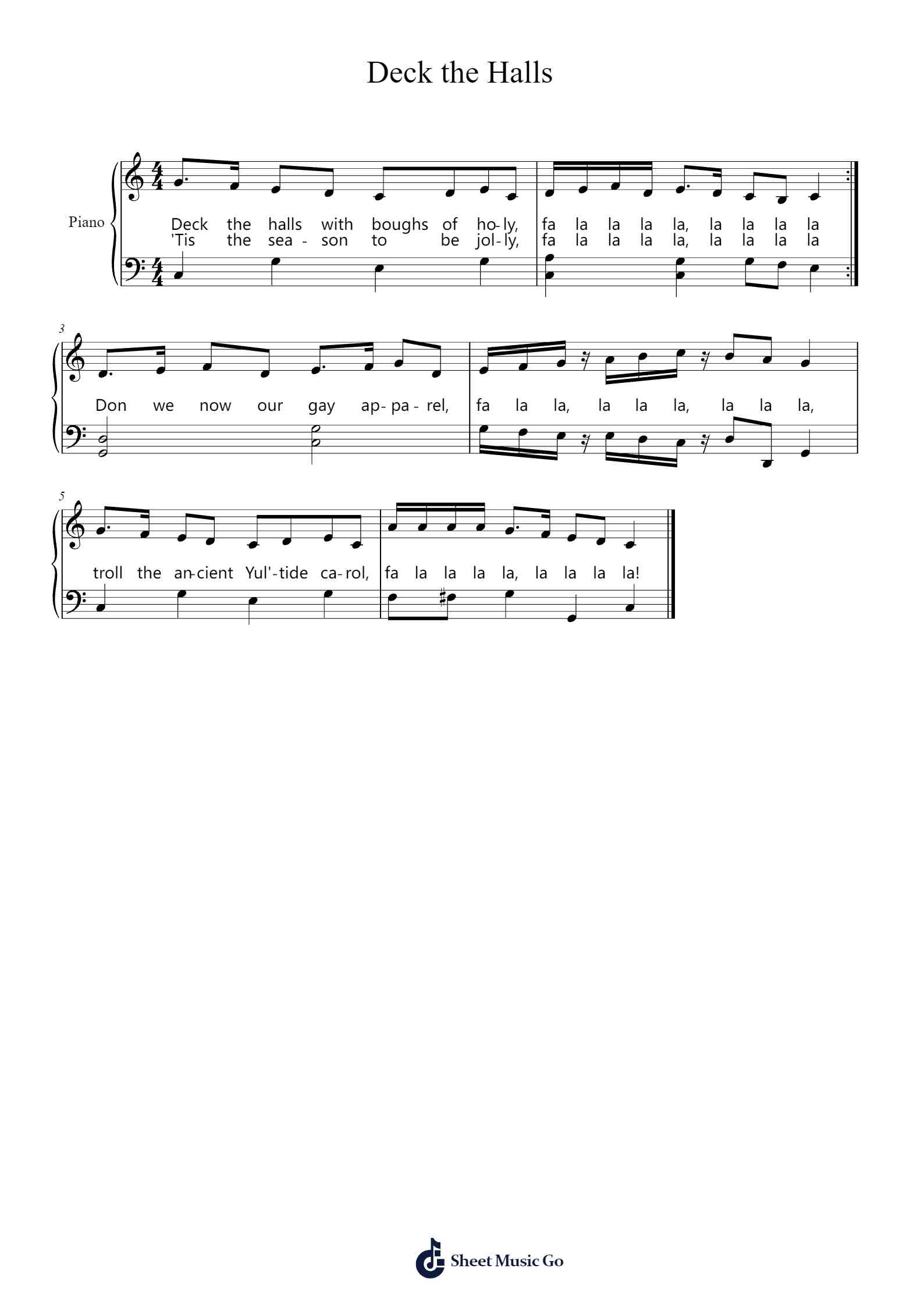 Deck the Halls Sheet Music by Misc Christmas-Arr.Hodhill