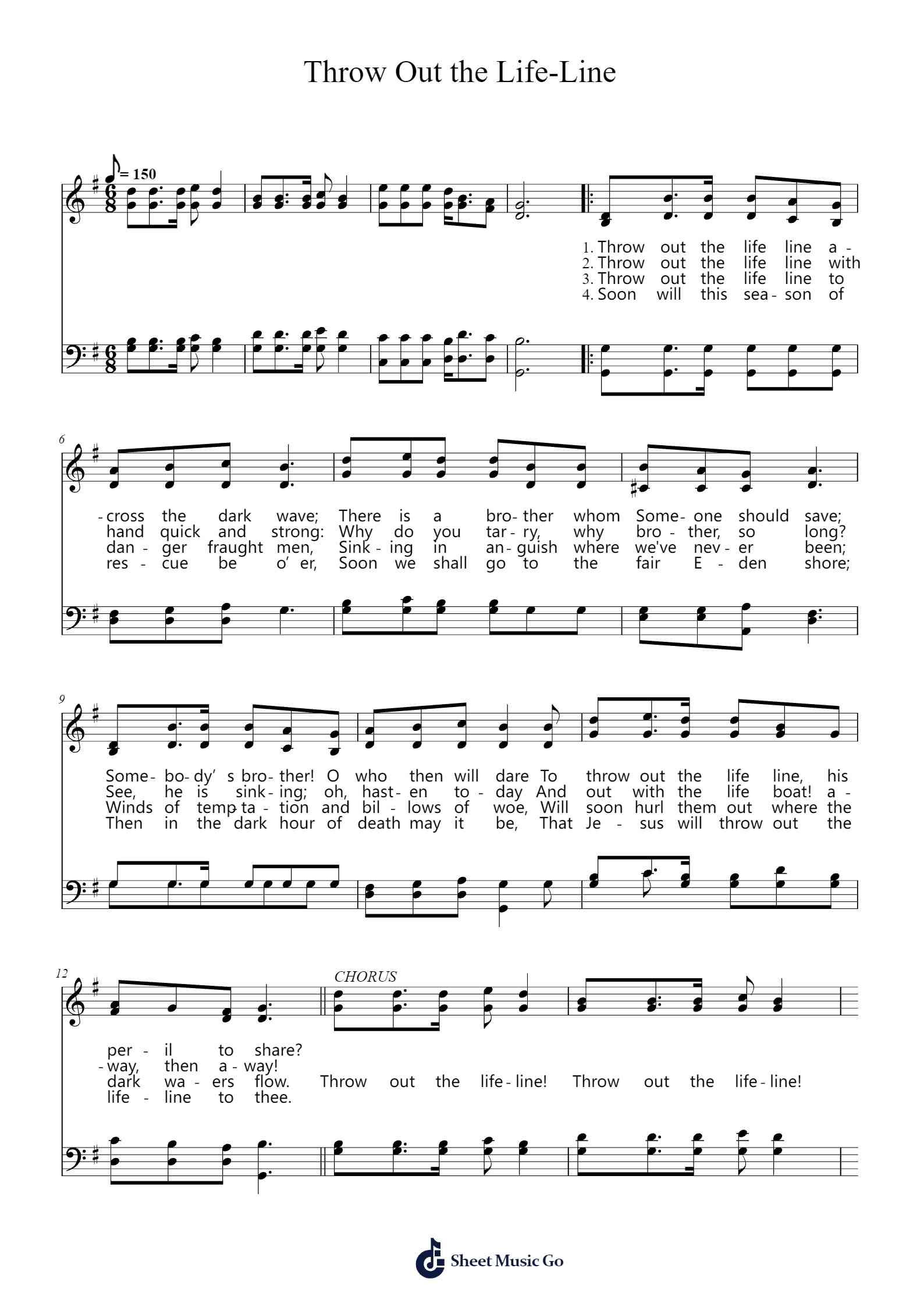 Partitura de Throw Out the Life-Line de George C. Stebbins - Arreglada ...