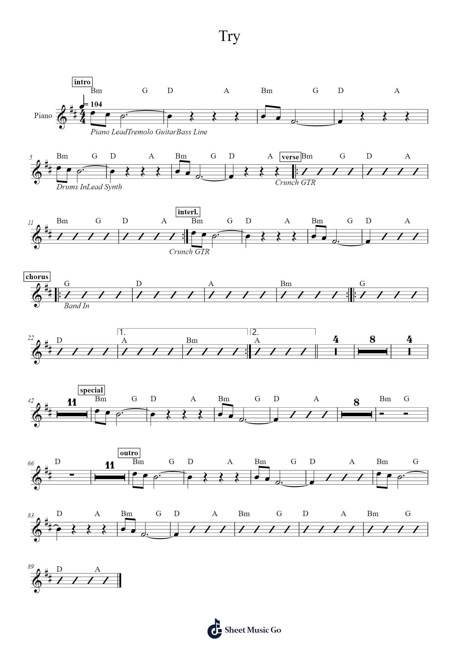 Try Sheet Music by P!nk-Arr.Lamguy Nica