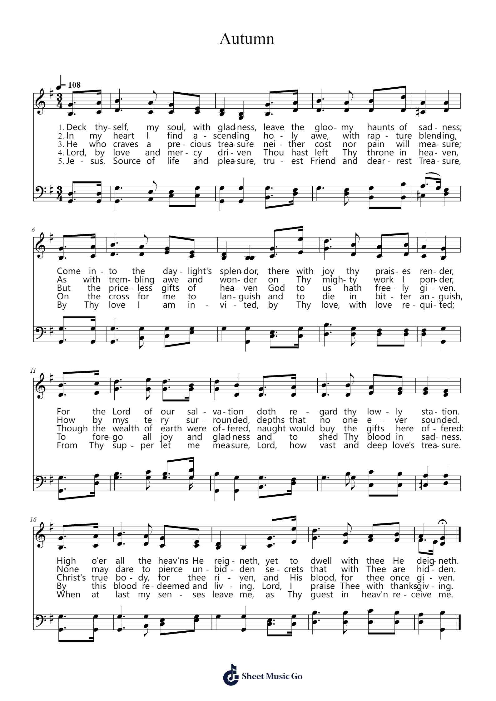 Autumn Sheet Music by F.-H. Barthélemon-Arr.Francesphrey Faholmes