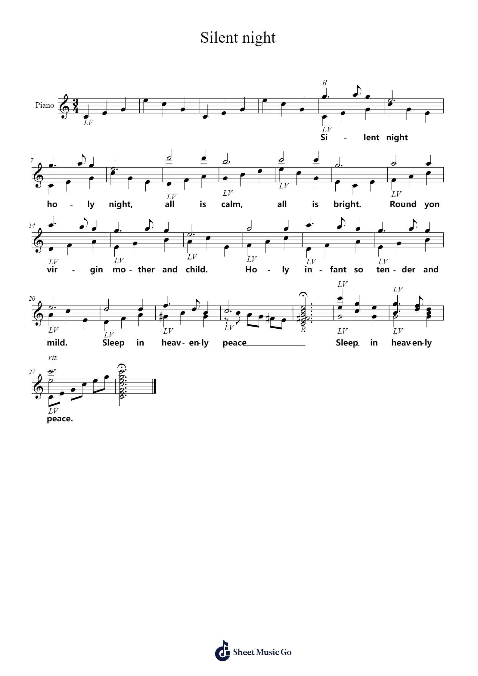 Silent night Sheet Music by Misc Christmas-Arr.Davexy Tykins