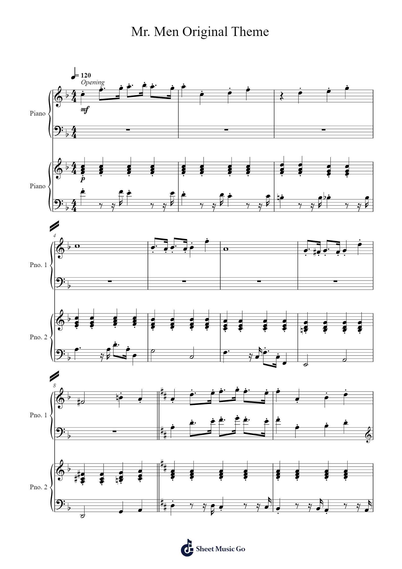 Mr. Men Original Theme Sheet Music by Tony Hymas-Arr.Nagrid