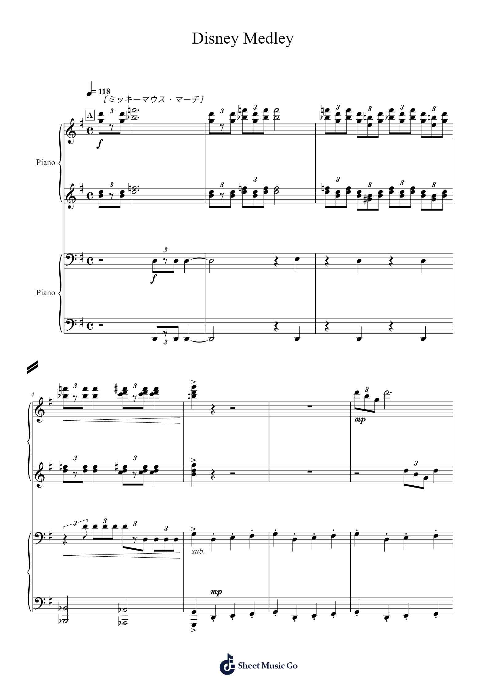 Disney Medley Sheet Music by Jimmie Dodd/Richard M. Sherman/Robert B ...
