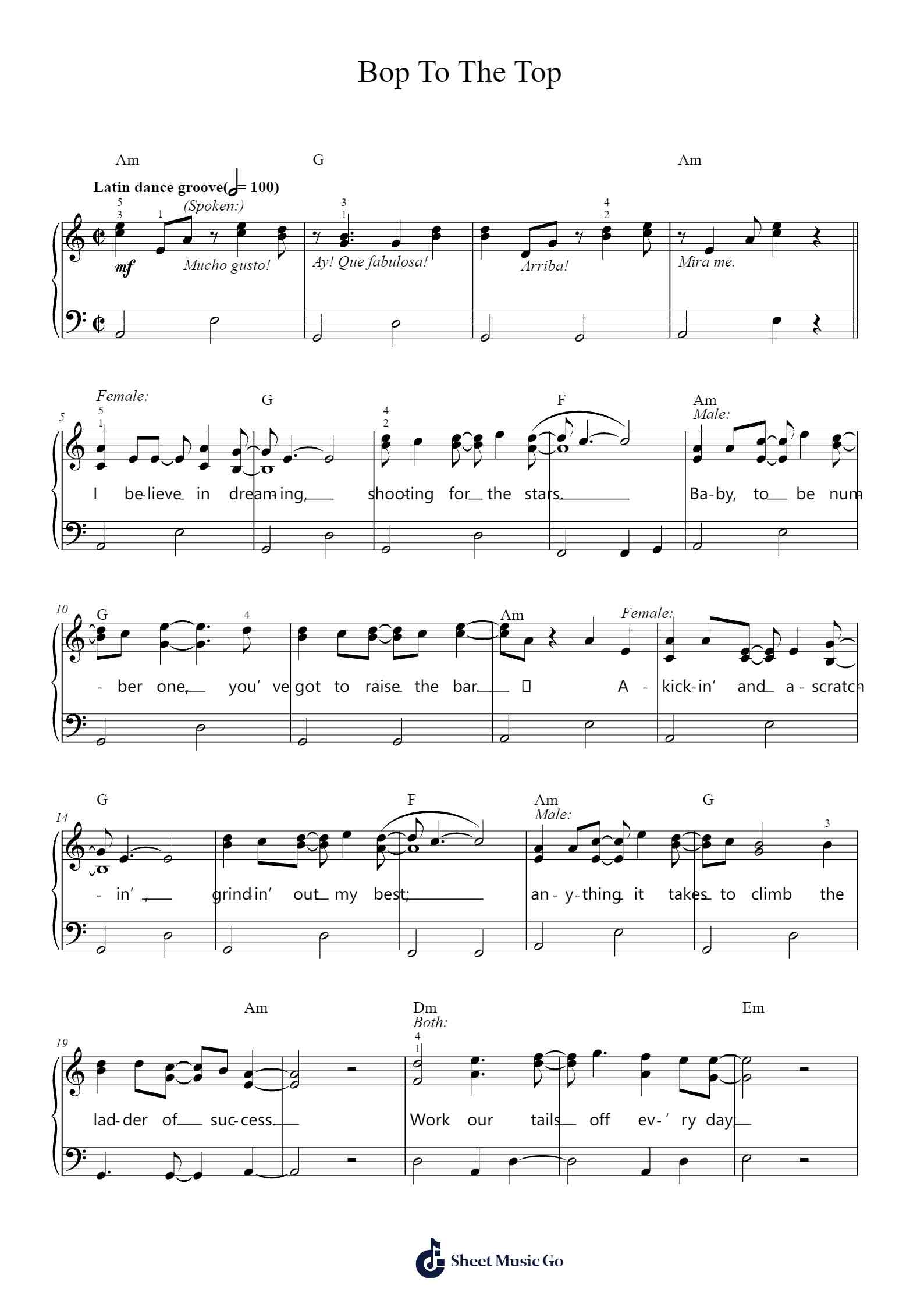 Bop To The Top Sheet Music by Misc Soundtrack-Arr.Taysnow Churniel