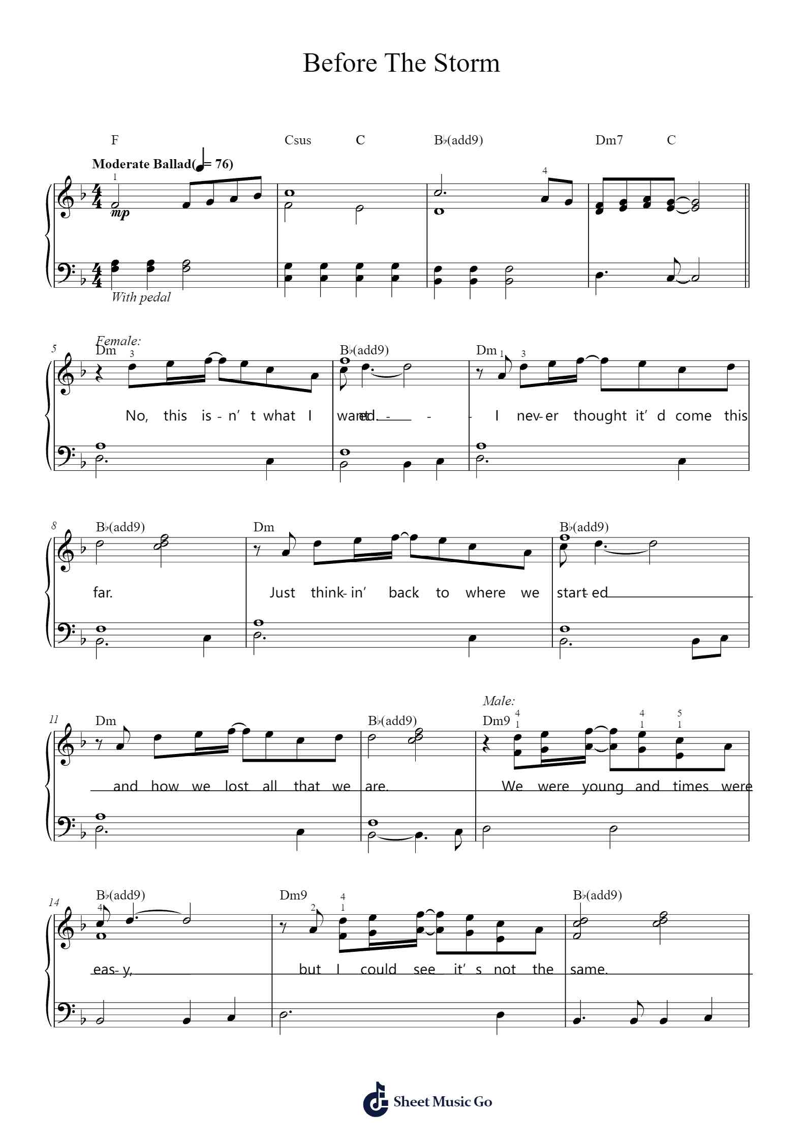 Before The Storm Sheet Music by Jonas Brothers-Arr.Hooshua