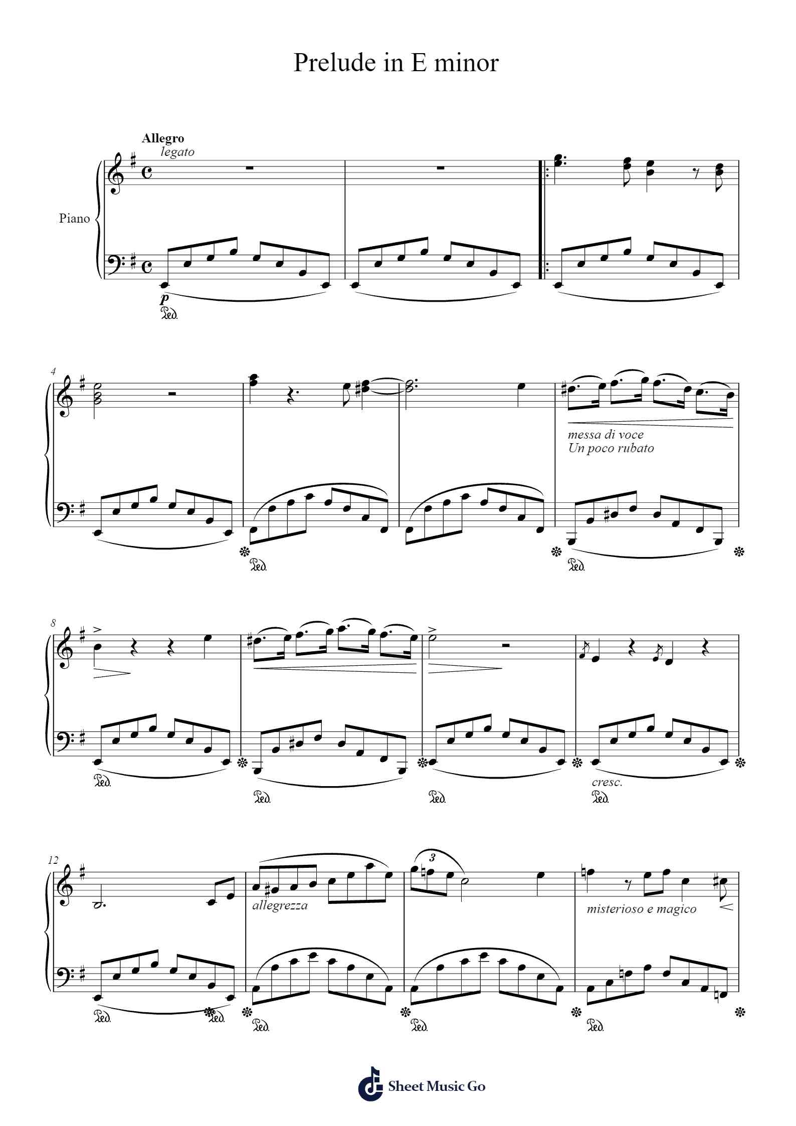 Prelude in E minor Sheet Music by Sanze-Arr.Hartepeare