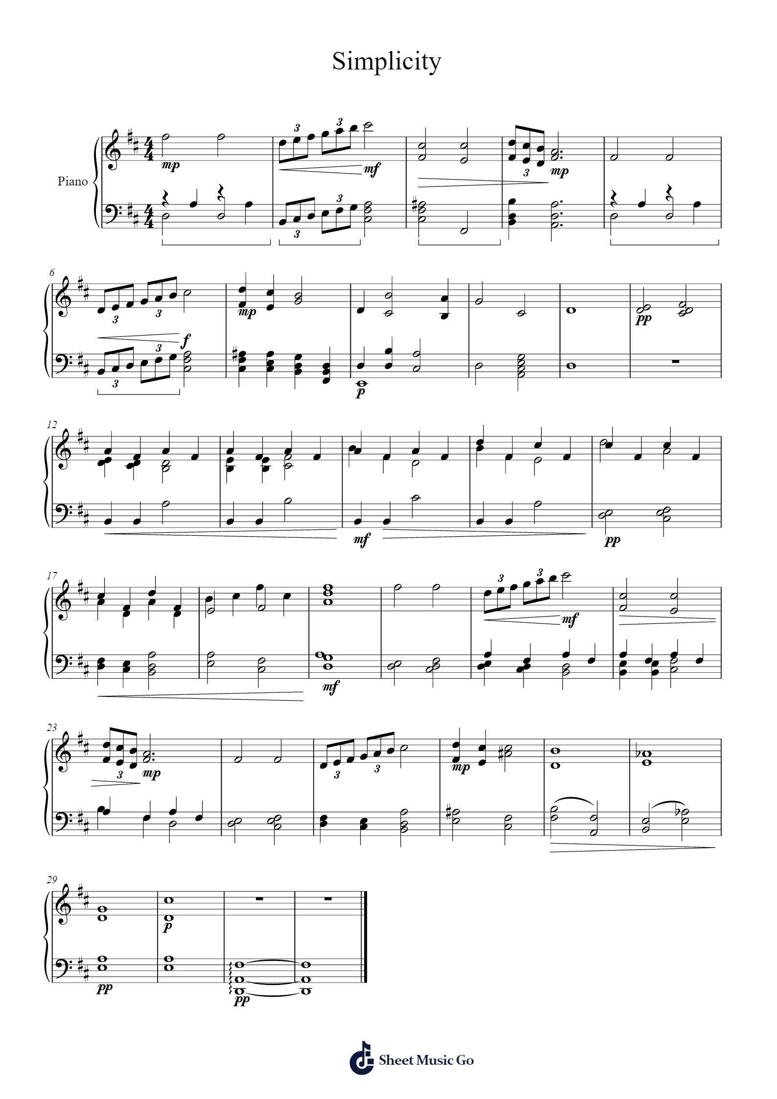 Simplicity Sheet Music by Claire-Arr.Manbeard Lylaine