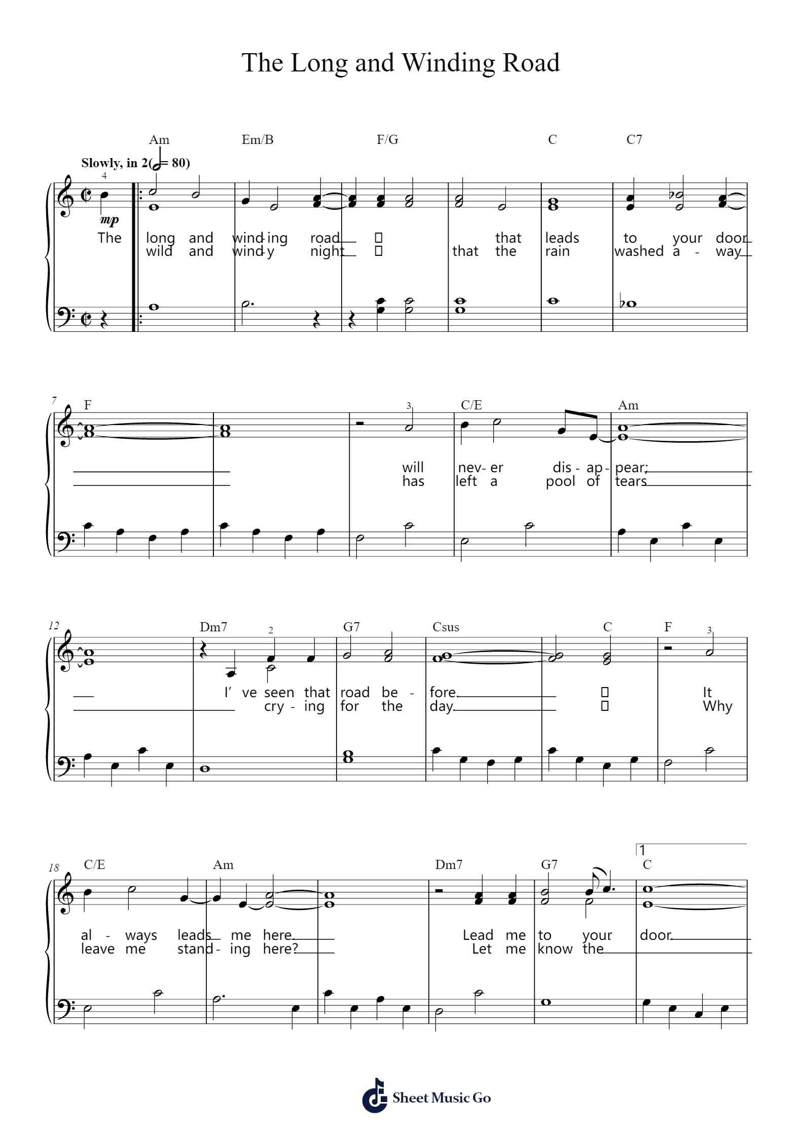 The Long and Winding Road Sheet Music by The Beatles-Arr.Wyldemas Sercar