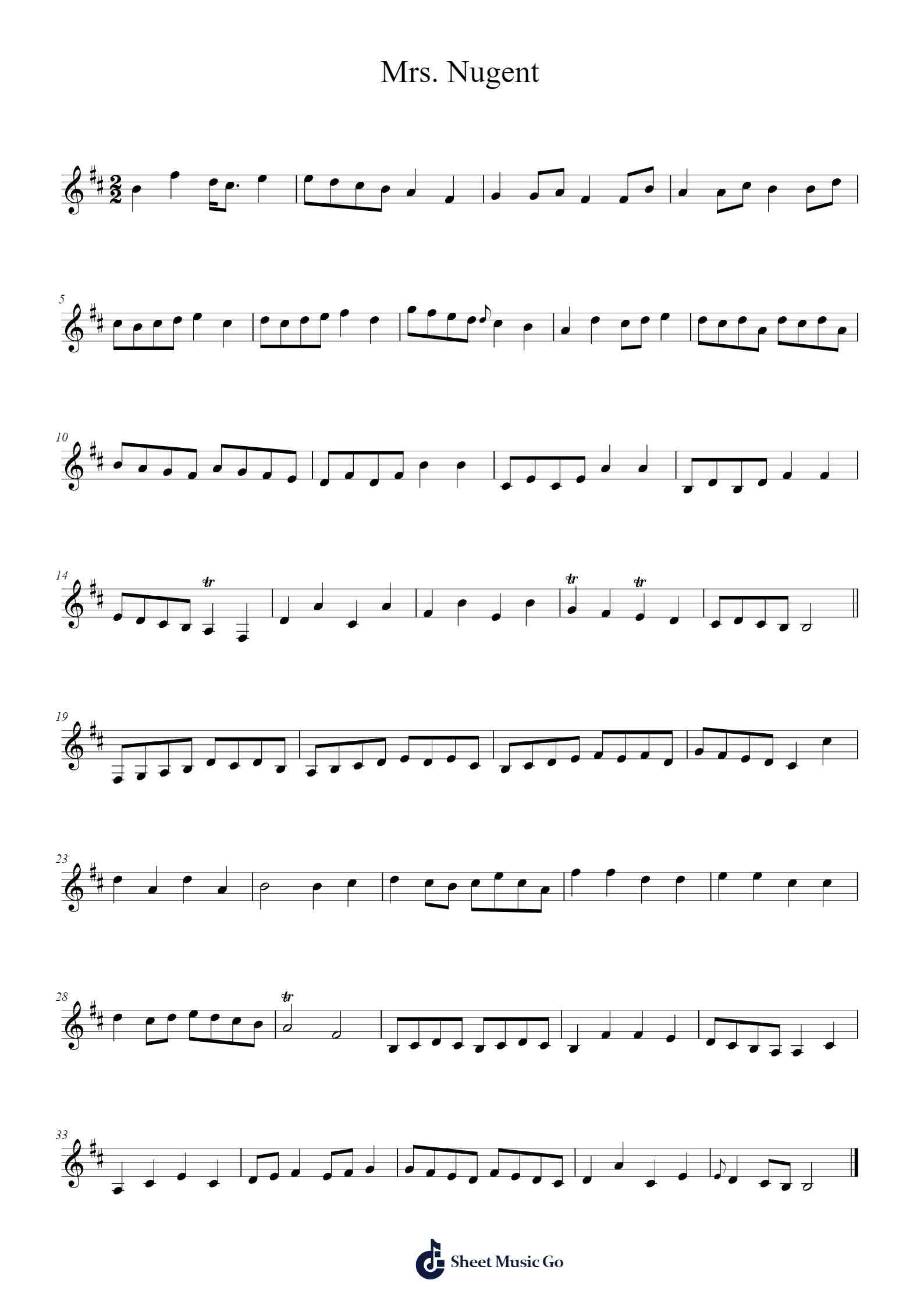 Mrs. Nugent Sheet Music by Turlough O'Carolan-Arr.Alruth