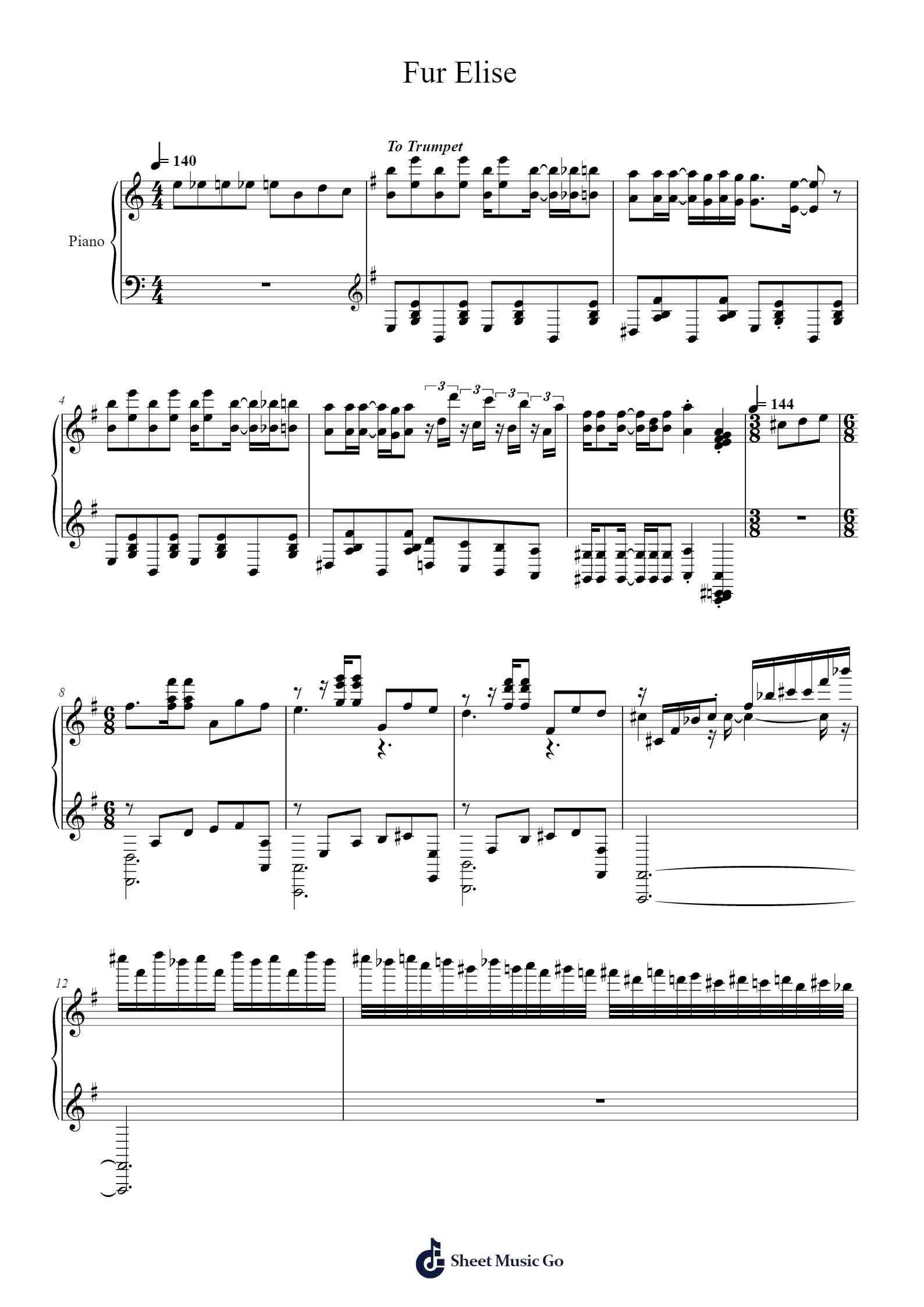 Fur Elise Partition par Ludwig van Beethoven - Arr. Galchard