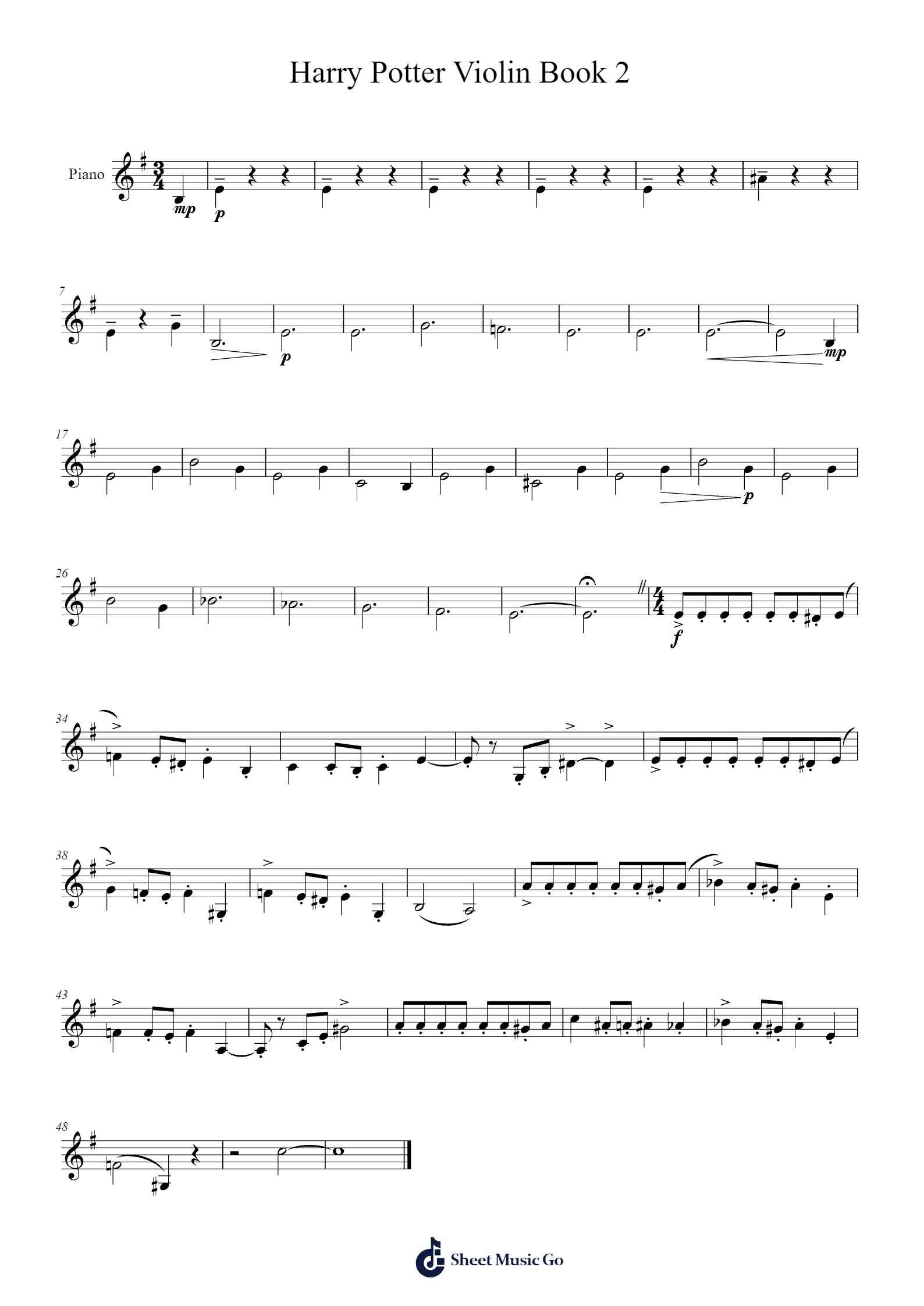 Harry Potter Violin Book 2 Sheet Music by -Arr.Ution Foxwer