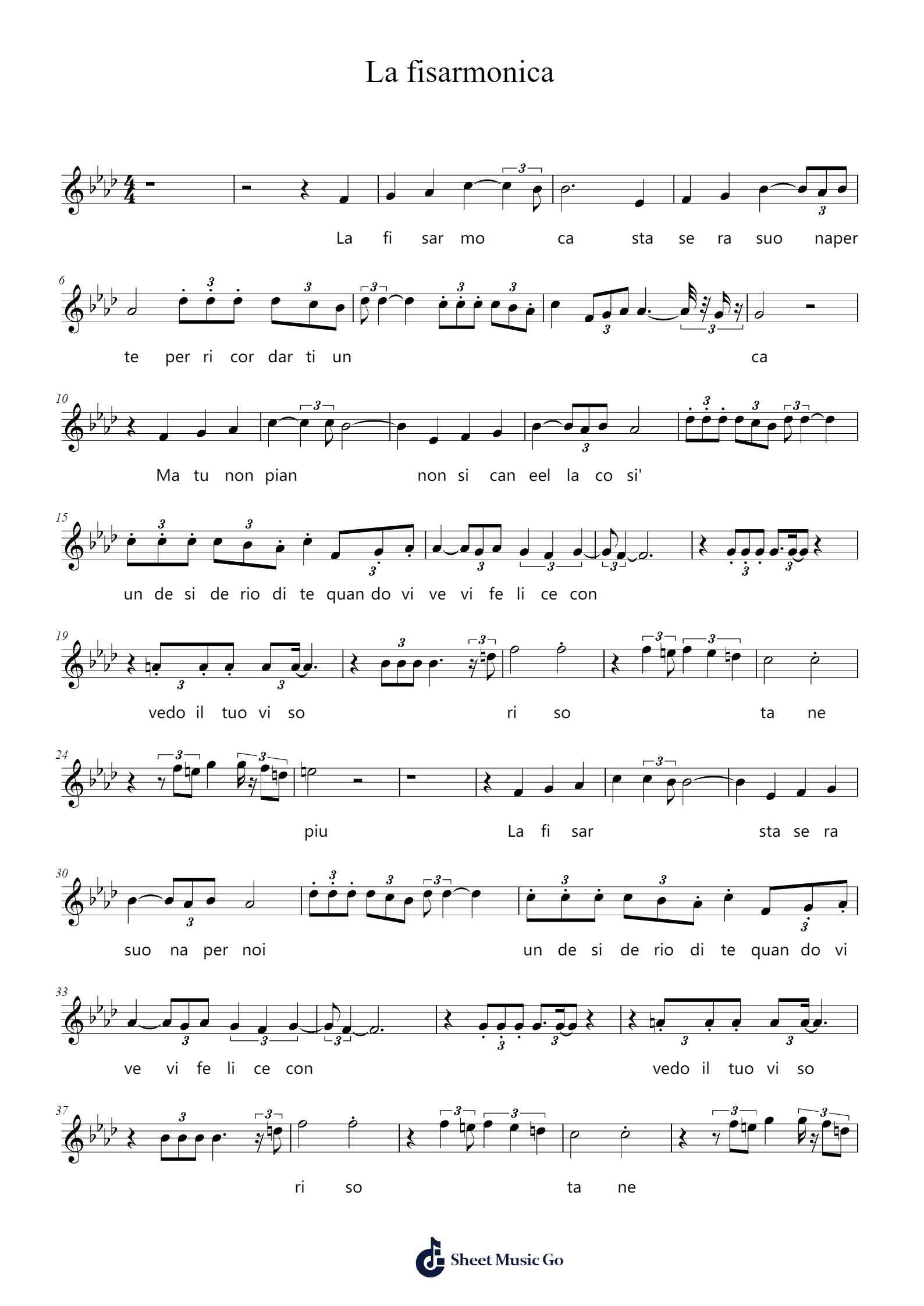 Partitura de La fisarmonica de Gianni Morandi - Arreglada por Mickmin