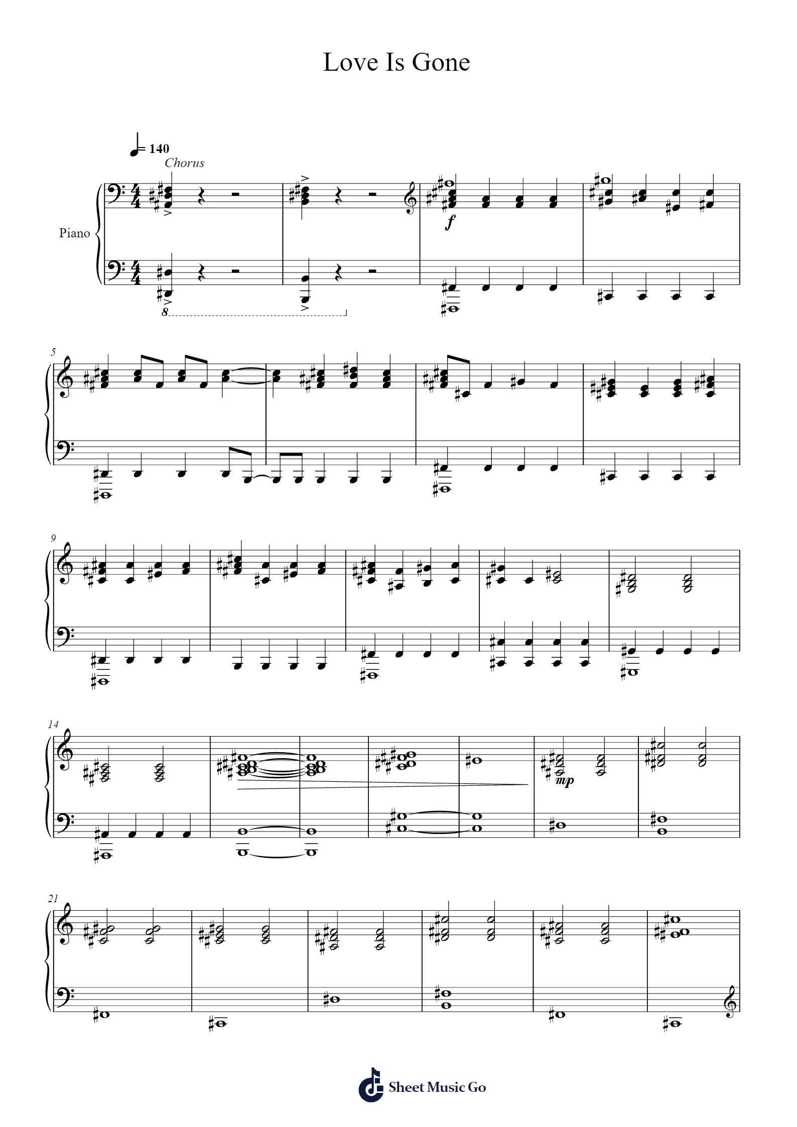 Partitura de Love Is Gone de SLANDER/Dylan Matthew - Arreglada por ...