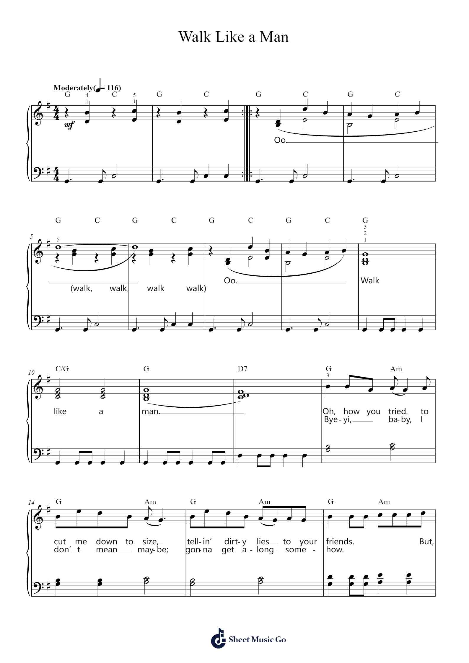 Walk Like a Man Sheet Music by The Four Seasons-Arr.Sodwight