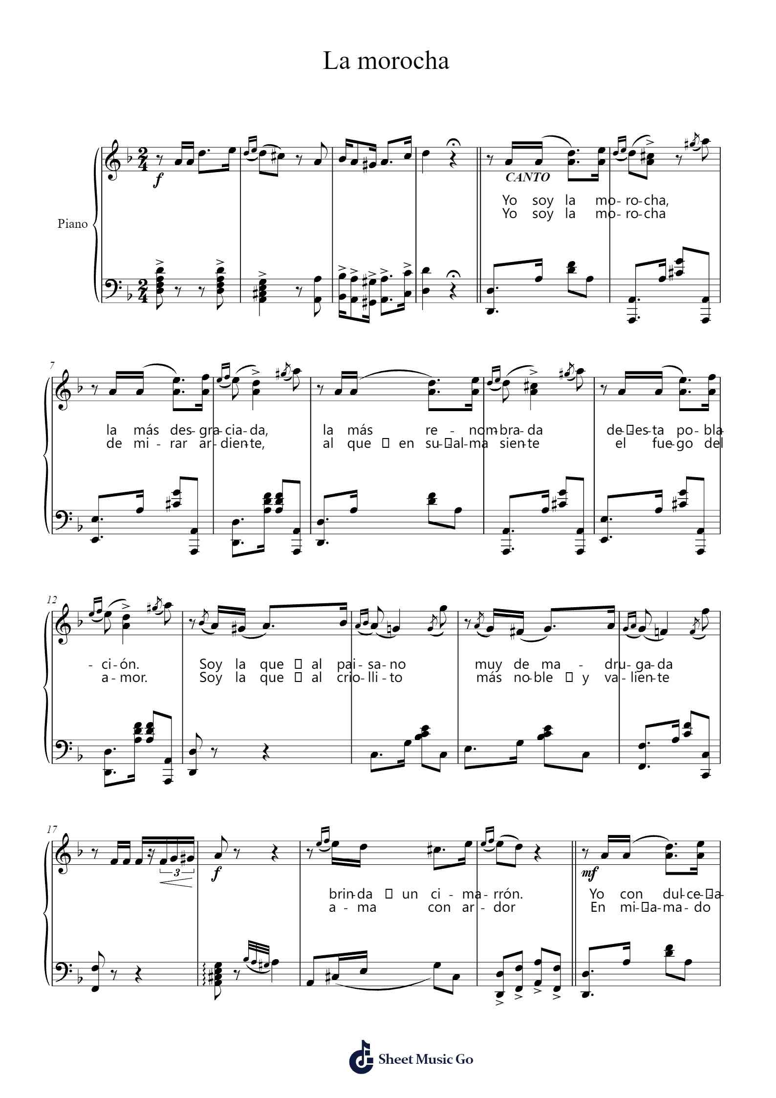 La morocha Sheet Music by Enrique Saborido-Arr.Trebes