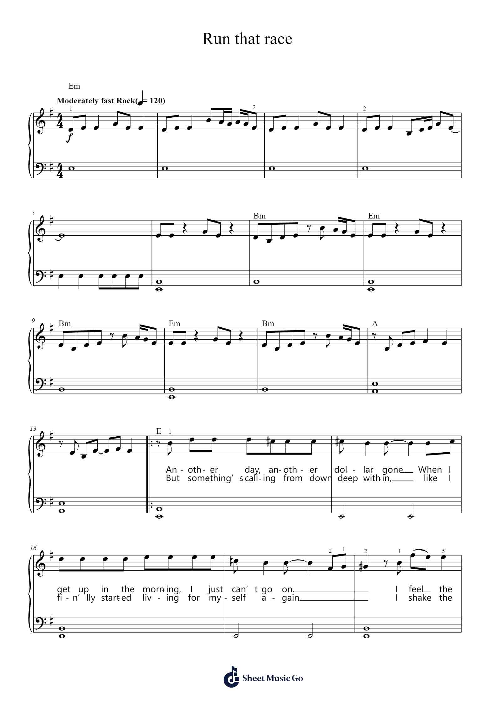 Run that race Sheet Music by Dan Auerbach-Arr.Arabias