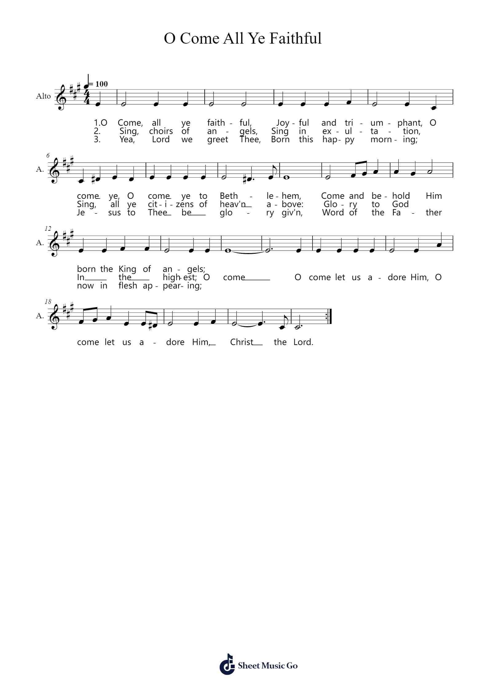 O Come All Ye Faithful Sheet Music by -Arr.Springlynn Agnise