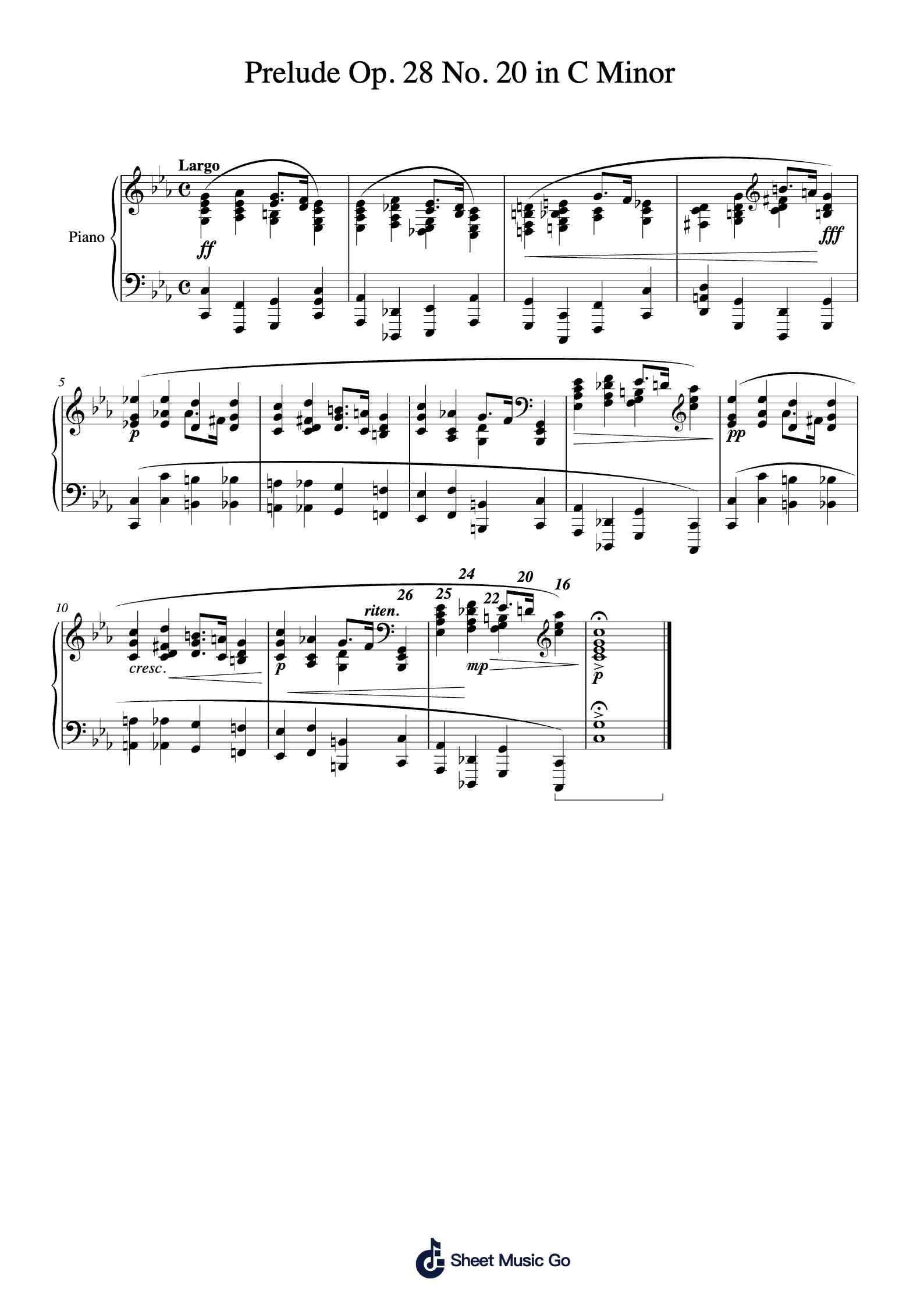 Prelude Op. 28 No. 20 in C Minor Partition par Frédéric Chopin - Arr ...