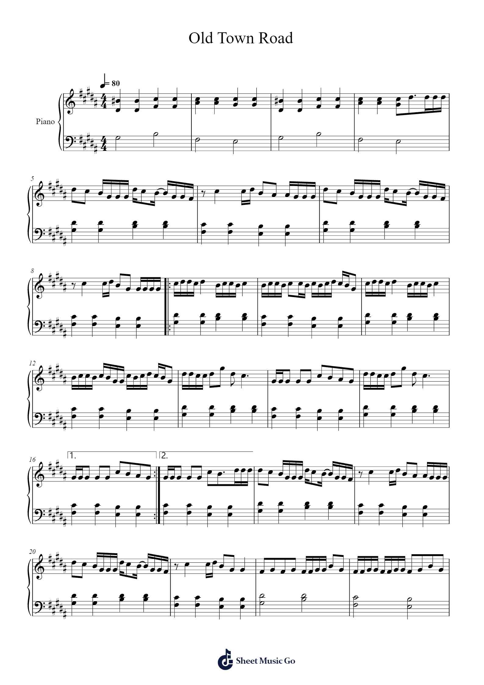 Old Town Road Sheet Music by Lil Nas X/Billy Ray Cyrus-Arr.Leijoan