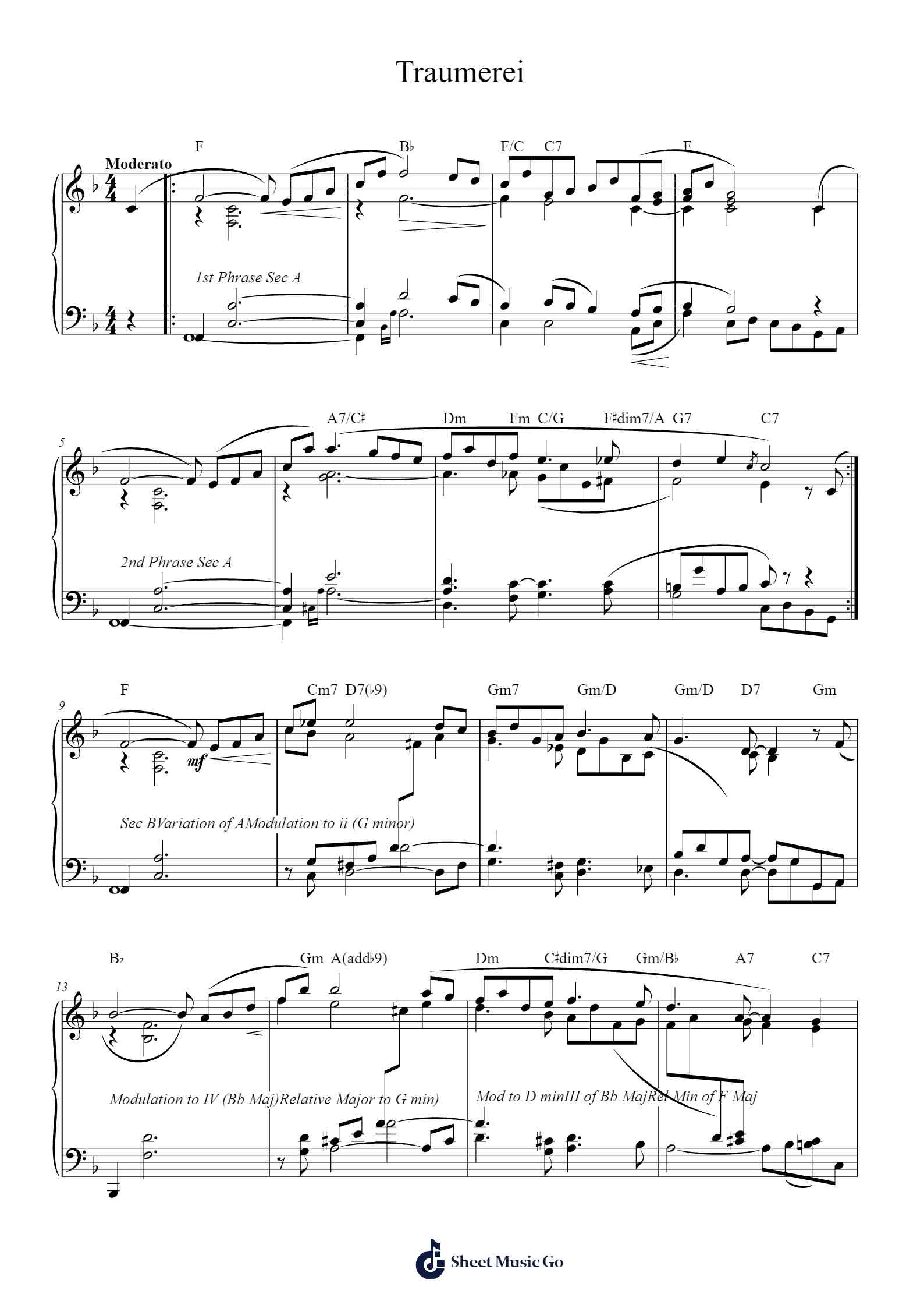 Traumerei Sheet Music by Robert Schumann-Arr.Hartepeare