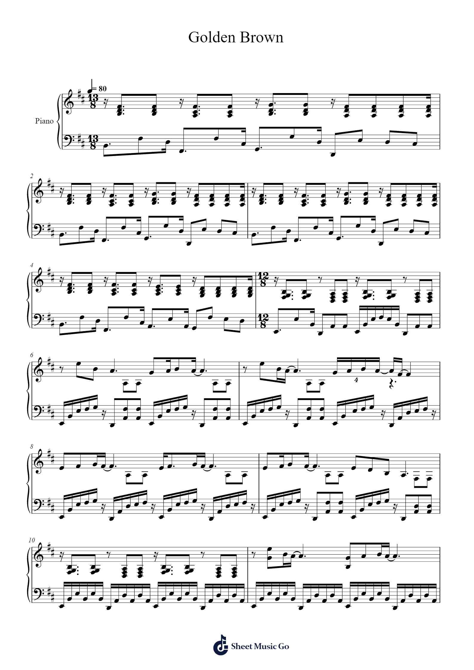 Partitura de Golden Brown de The Stranglers - Arreglada por Mattrie