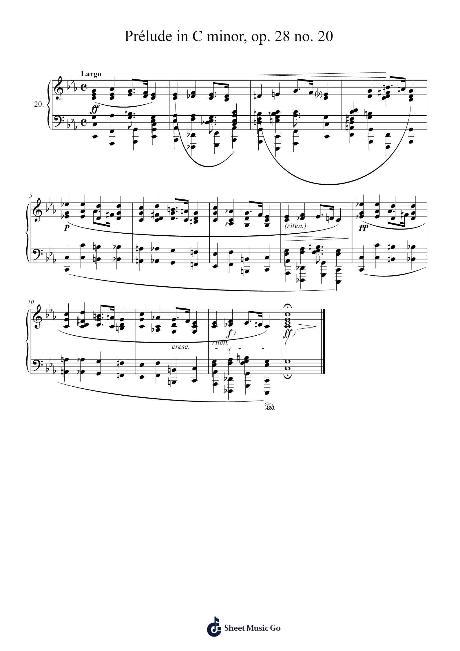 Prélude in C minor, op. 28 no. 20 Sheet Music by Frédéric Chopin-Arr ...
