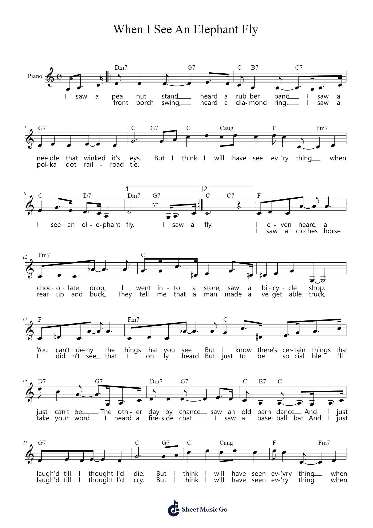When I See An Elephant Fly Sheet Music by Oliver Wallace-Arr.Rontrine Ollyn