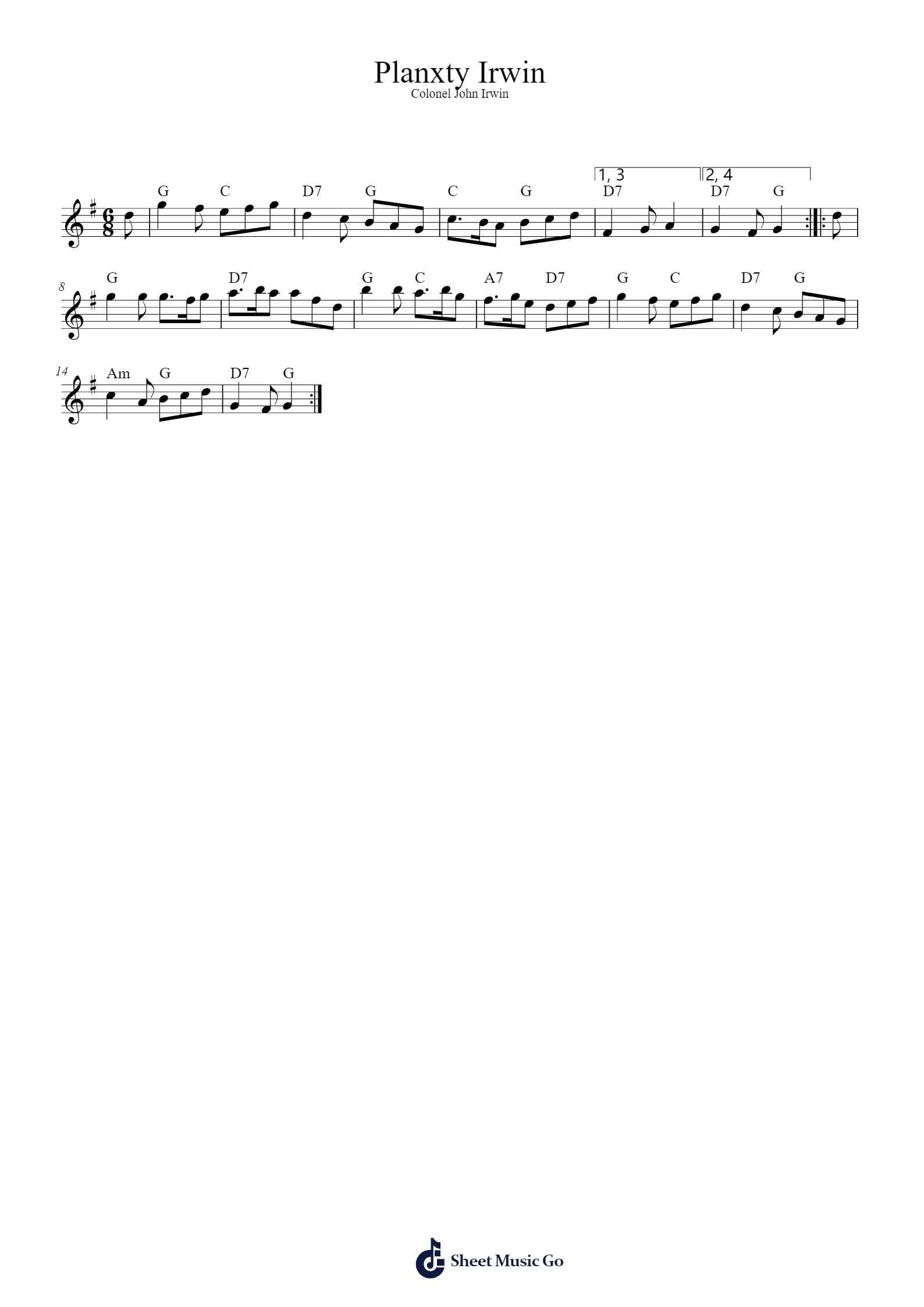 Planxty Irwin Sheet Music by O'Carolan-Arr.Bulwatt Beergrant