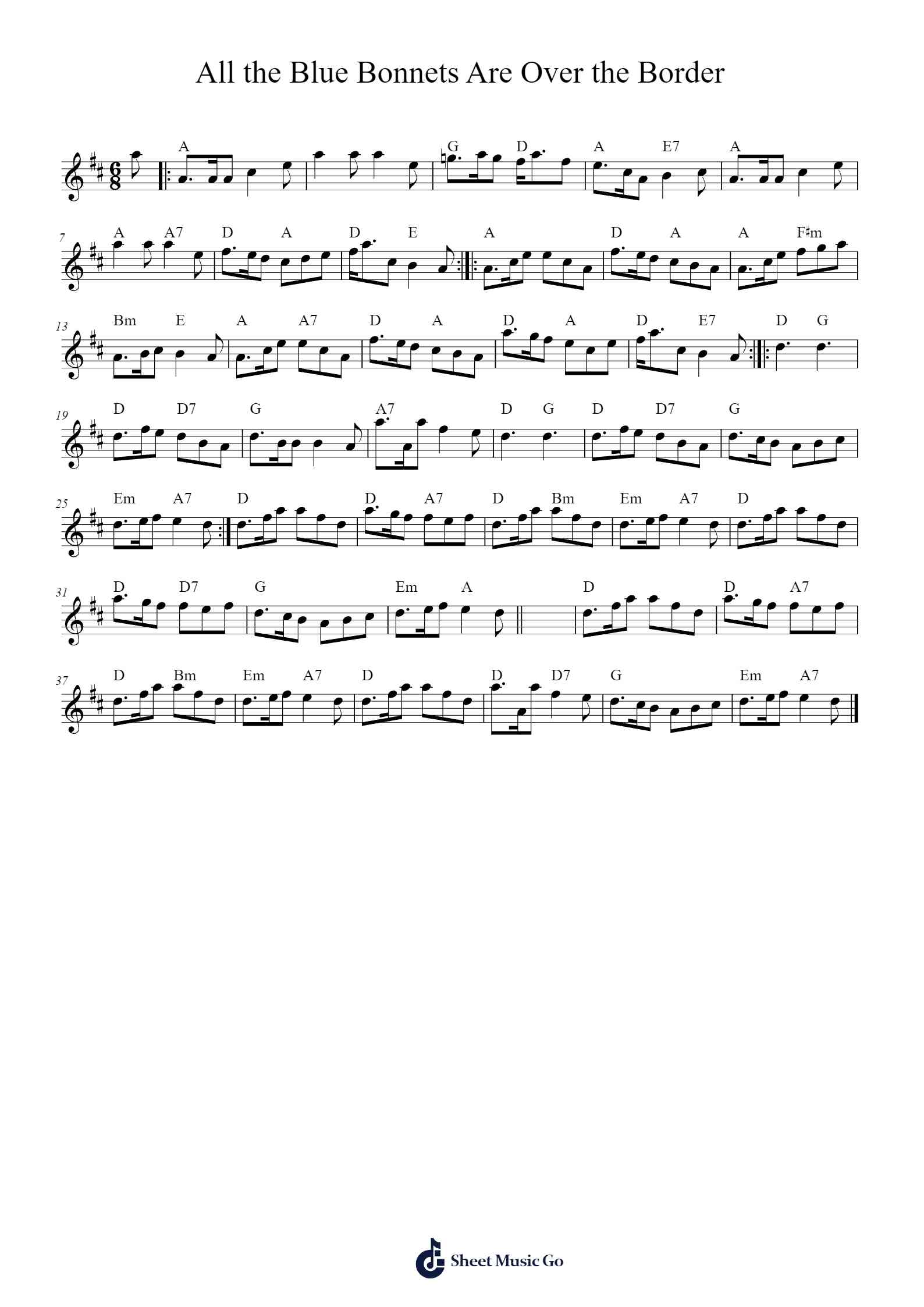 Partitura de All the Blue Bonnets Are Over the Border de - Arreglada ...