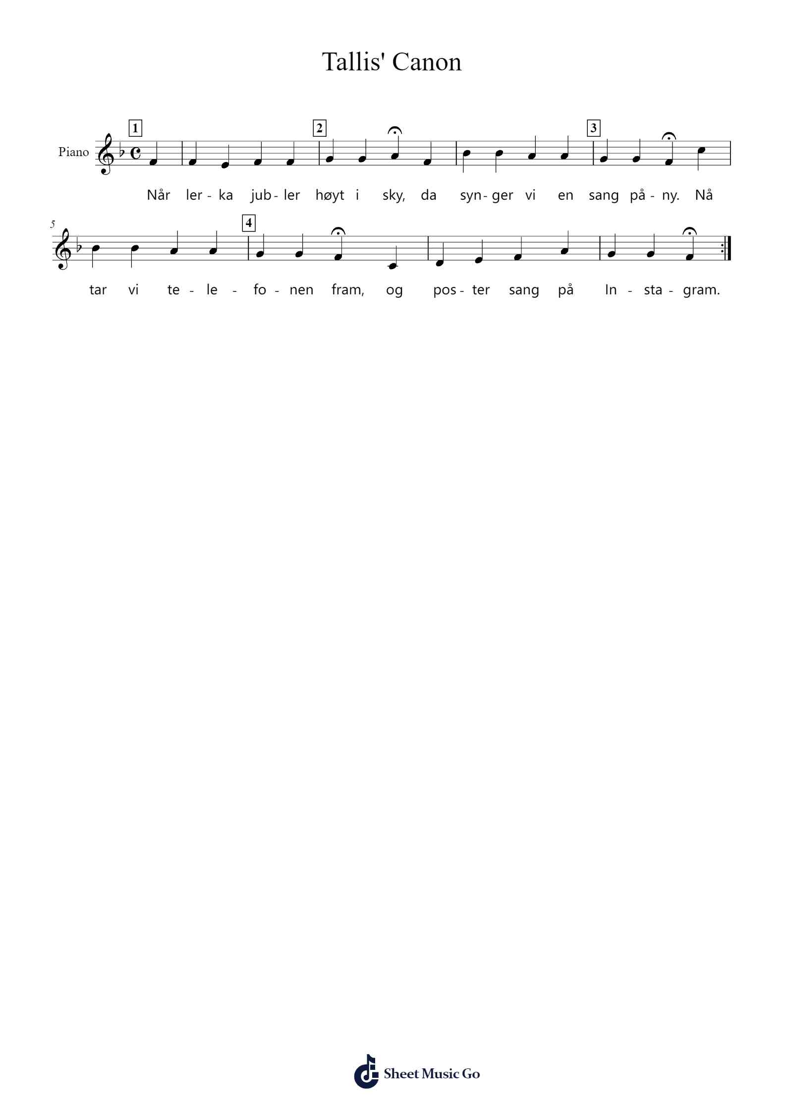 Tallis' Canon Sheet Music by Thomas Tallis-Arr.Cusnow Noahlis