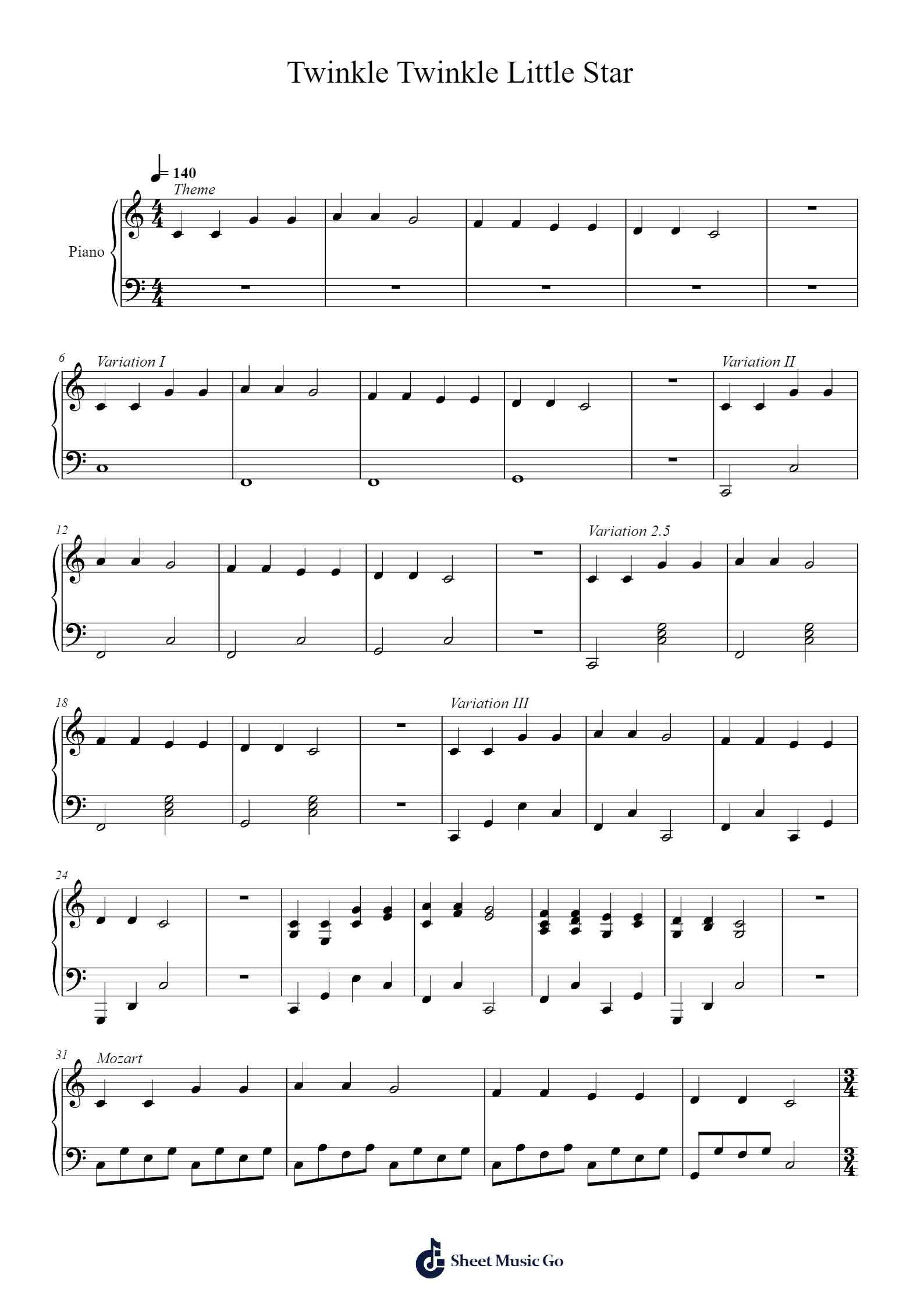 Twinkle Twinkle Little Star Sheet Music by Luke Stamer-Arr.Abralph Strares