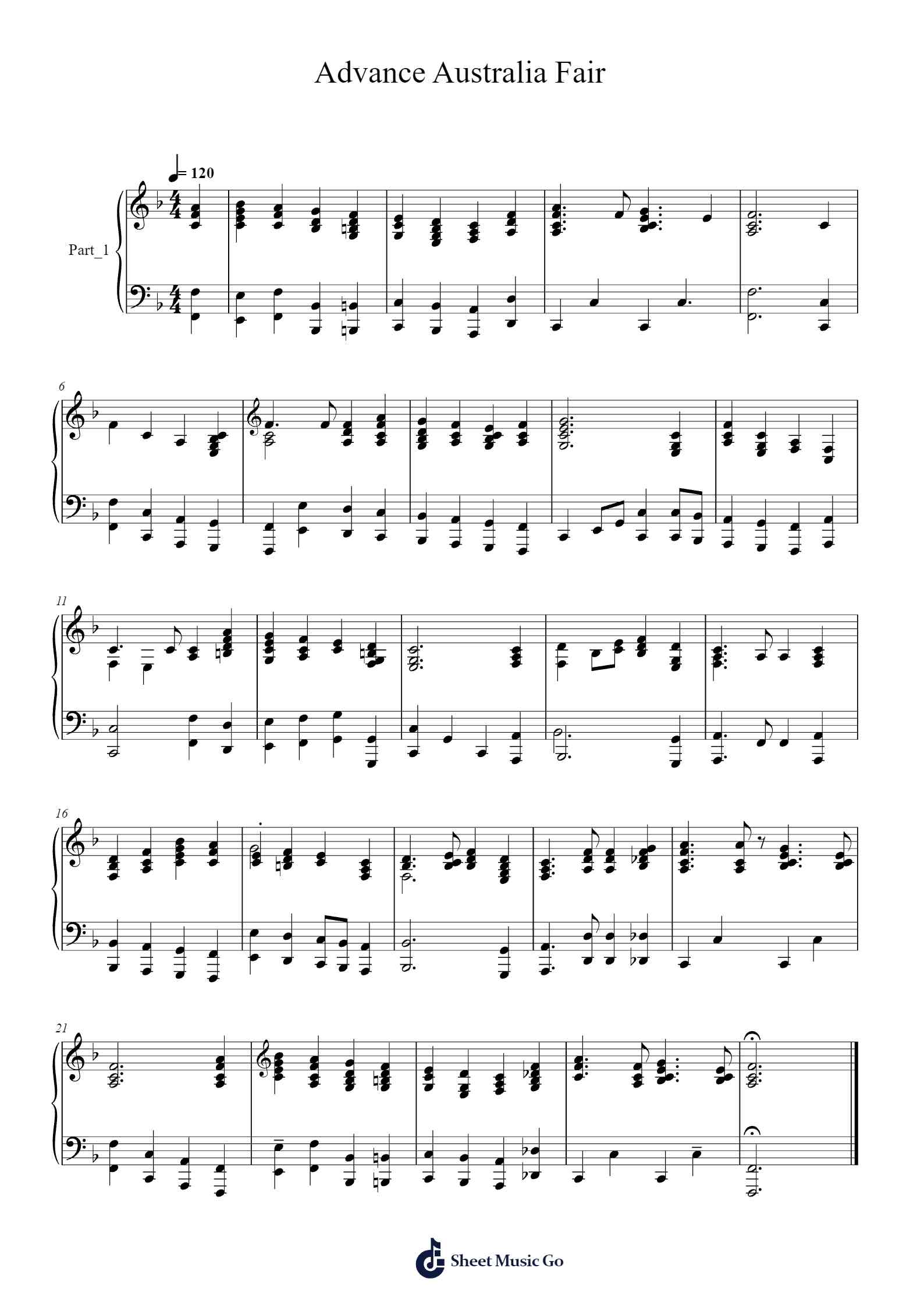 Advance Australia Fair Sheet Music by Peter Dodds McCormick-Arr.Trollfax