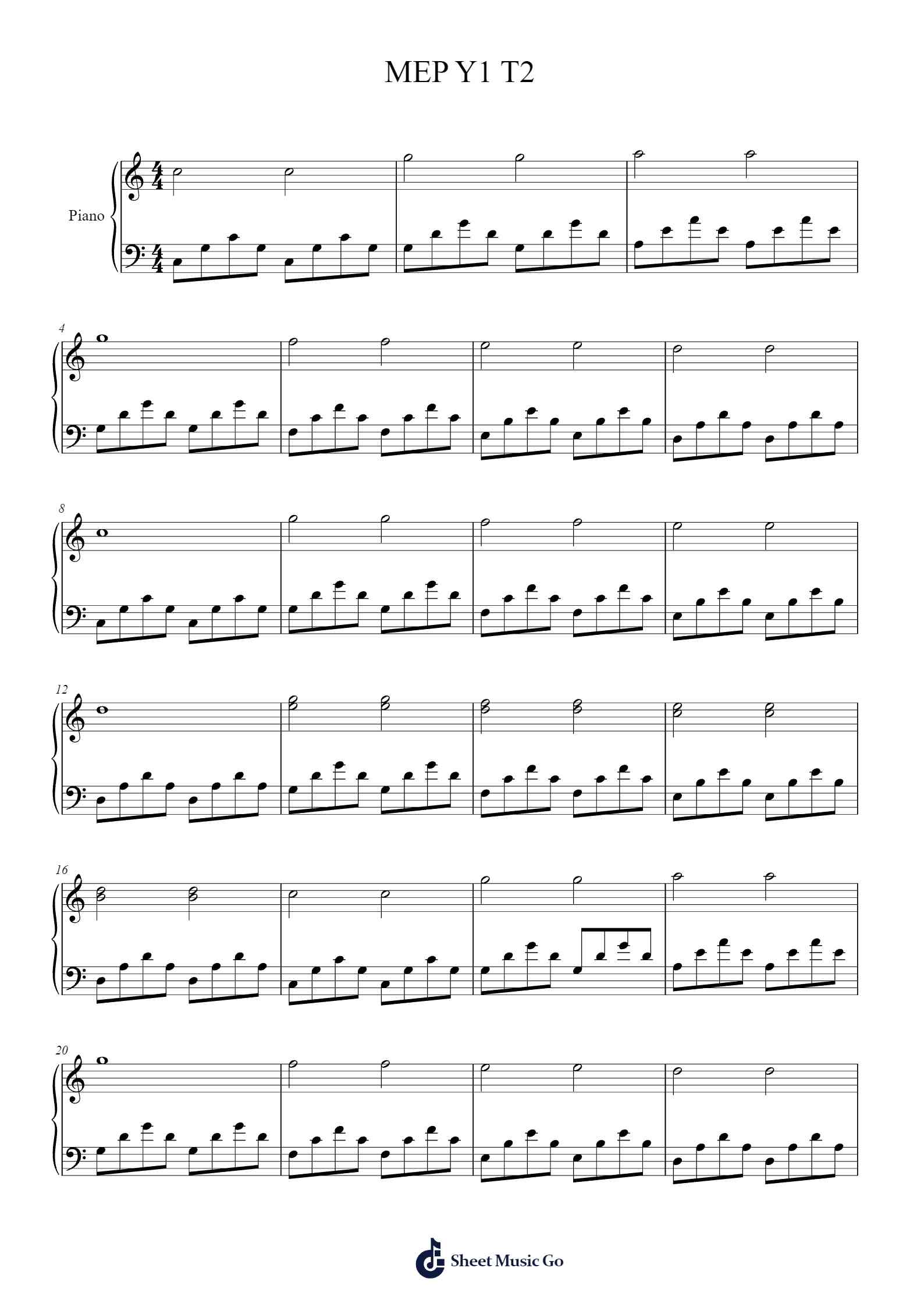 MEP Y1 T2 Sheet Music by -Arr.Hewdice
