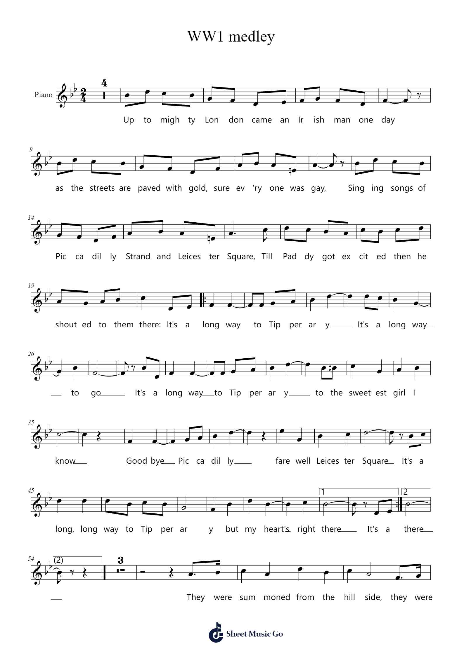 WW1 medley Sheet Music by Brendan Elliget-Arr.Stilwald Mollswift