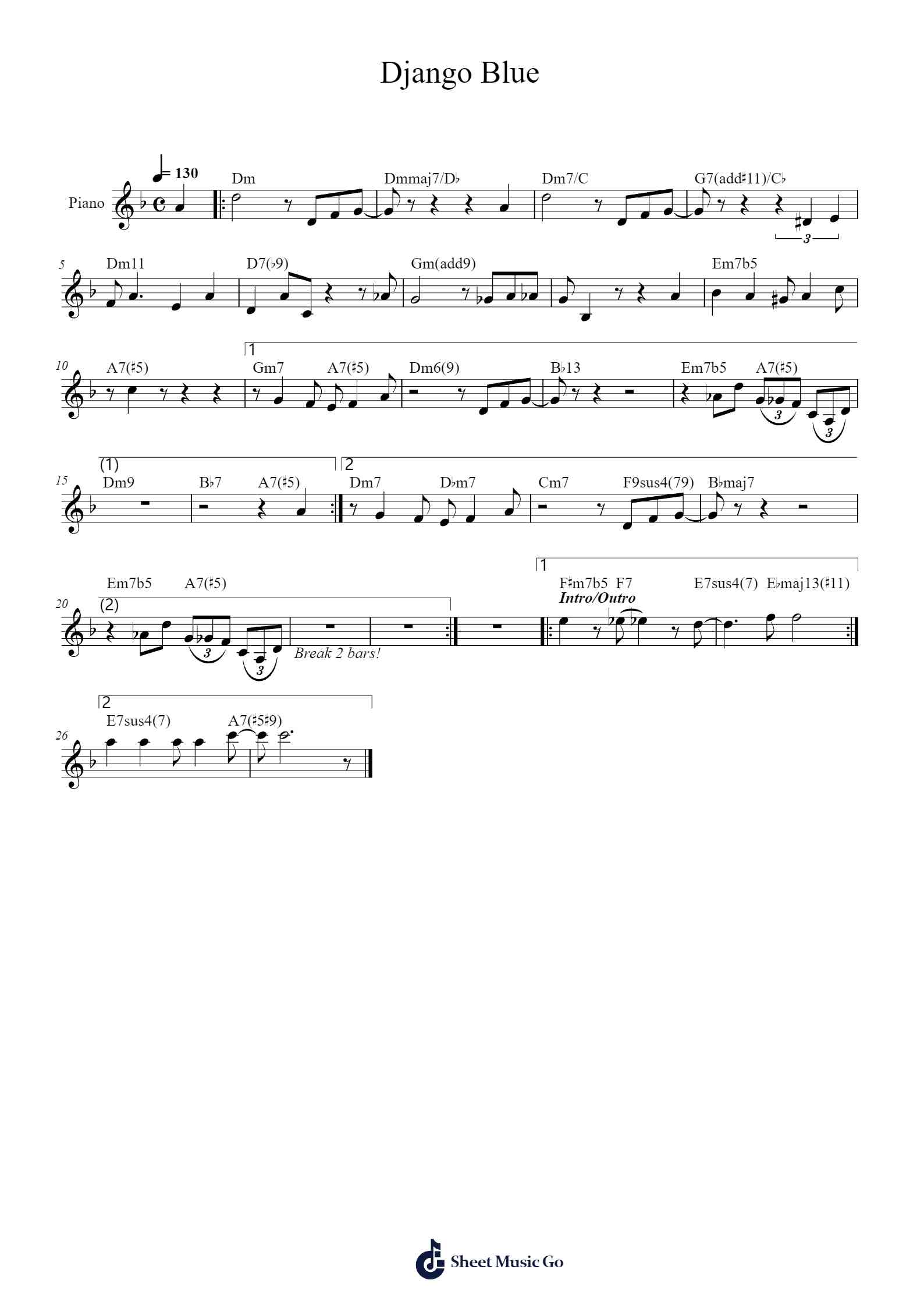 Django Blue Sheet Music by Sebastian "Malle" Mallon-Arr.Sigjeff