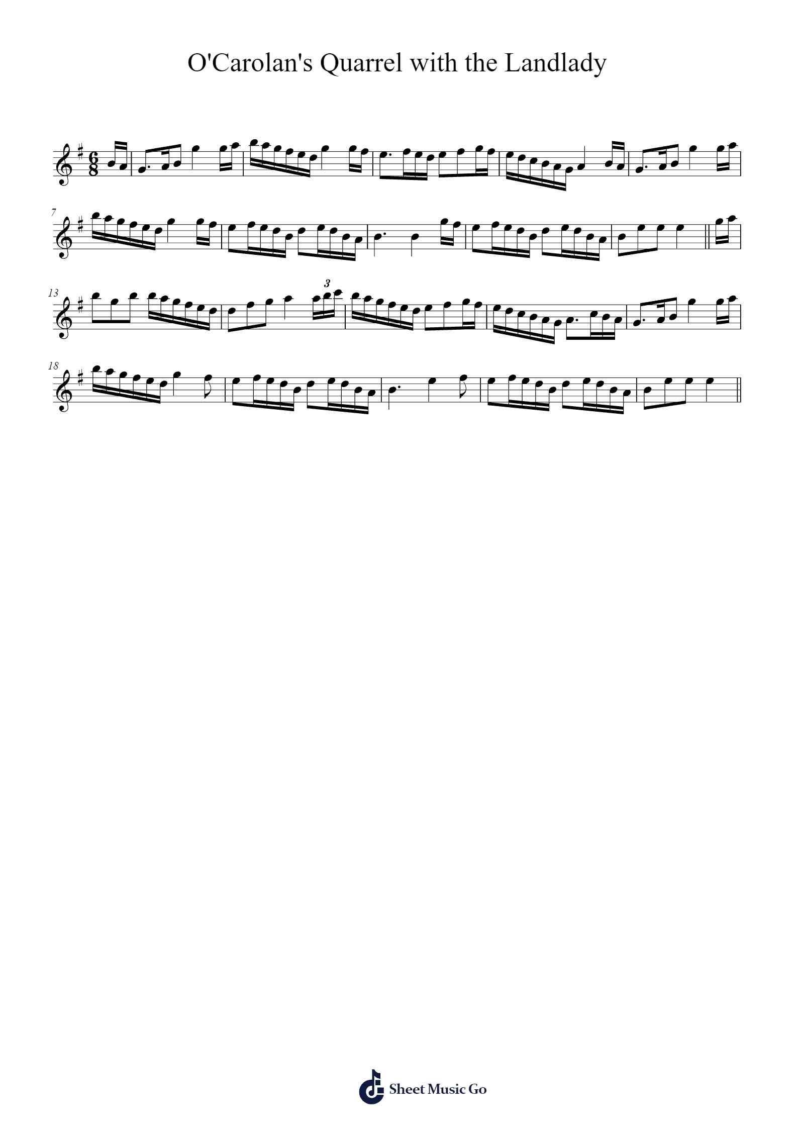O'Carolan's Quarrel with the Landlady Sheet Music by Turlough O'Carolan ...