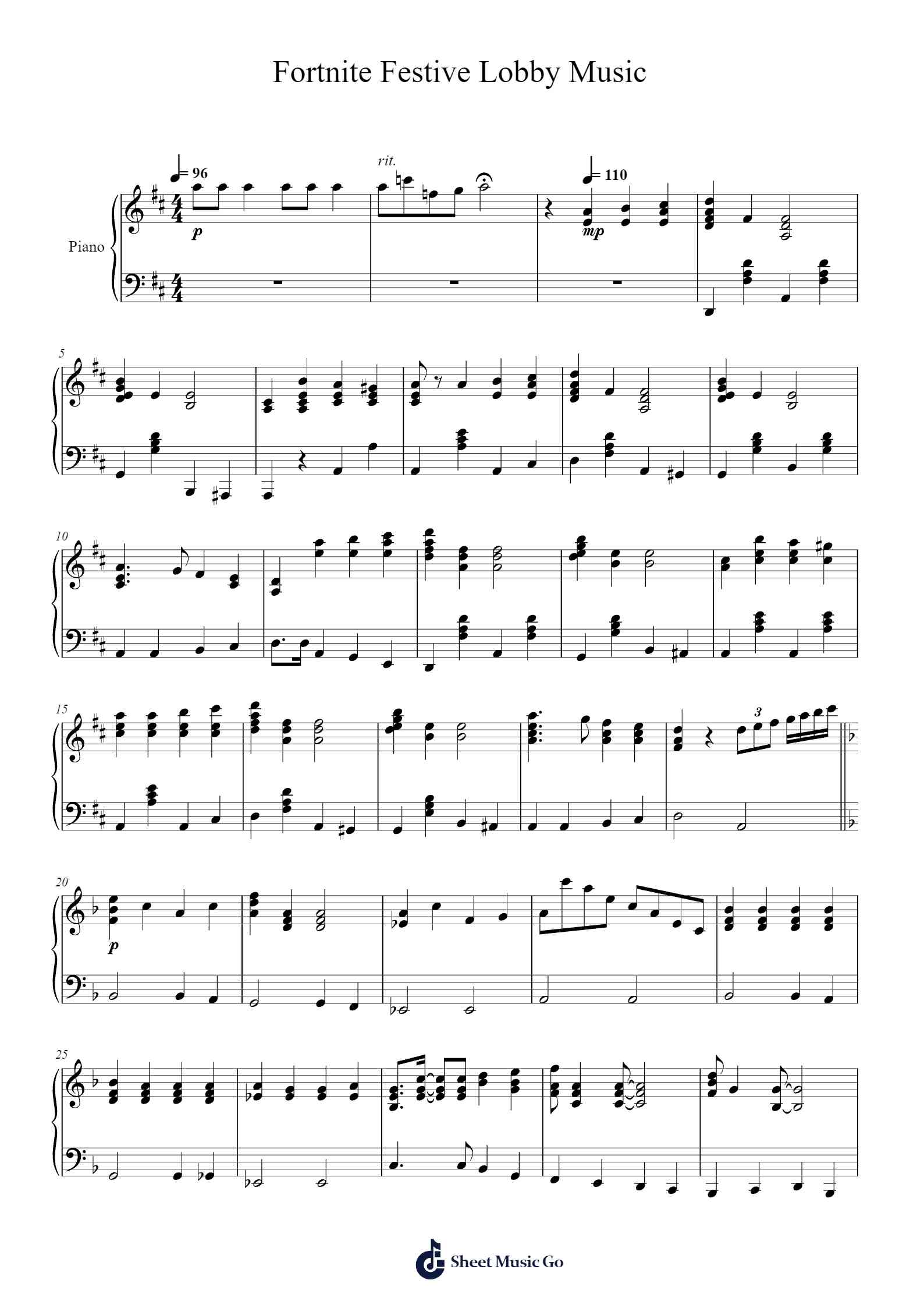 Fortnite Festive Lobby Music Sheet Music by Pinar Toprak-Arr.Simpdre