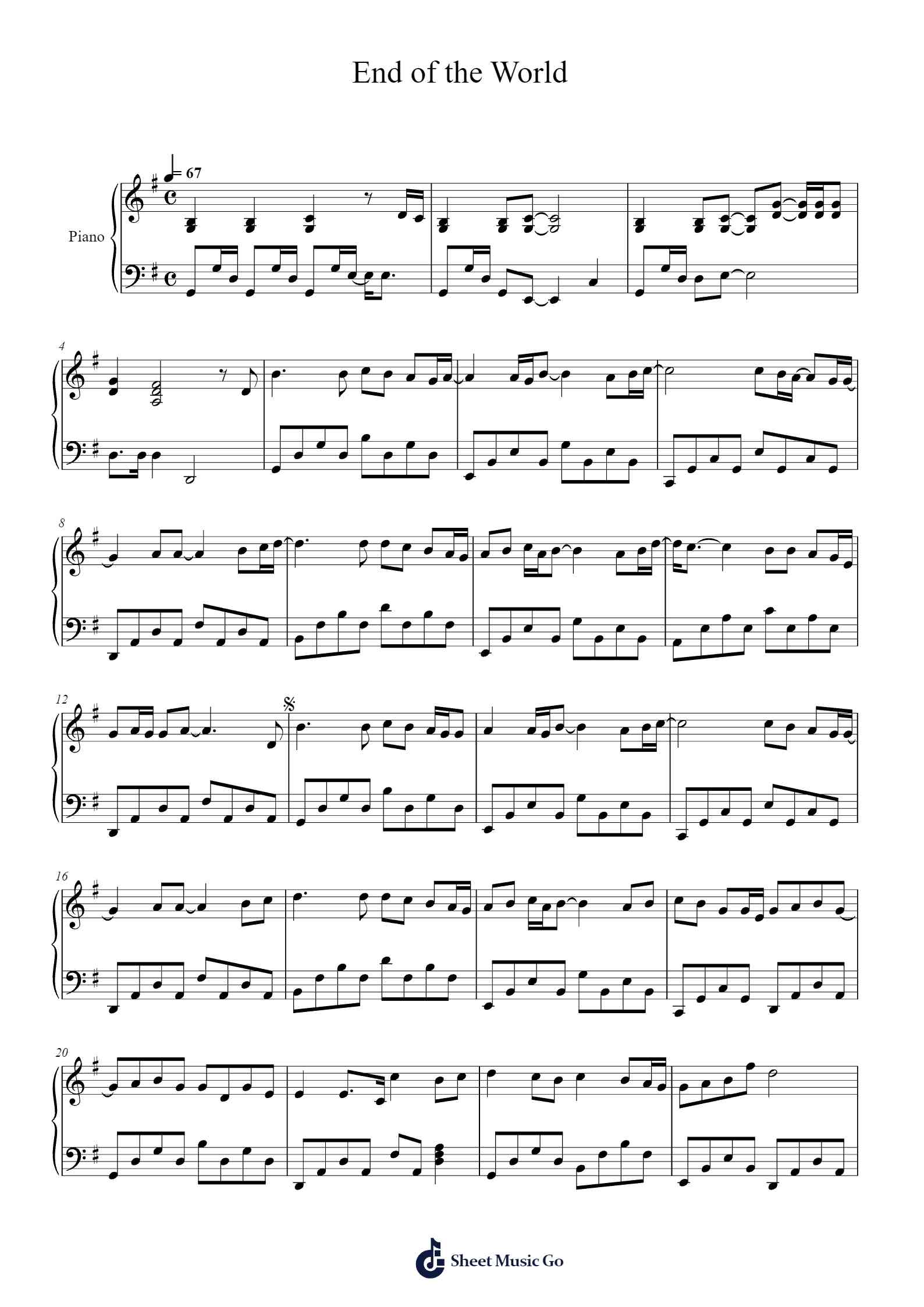 End of the World Partitura por Jay Chou - Arr. Bclark