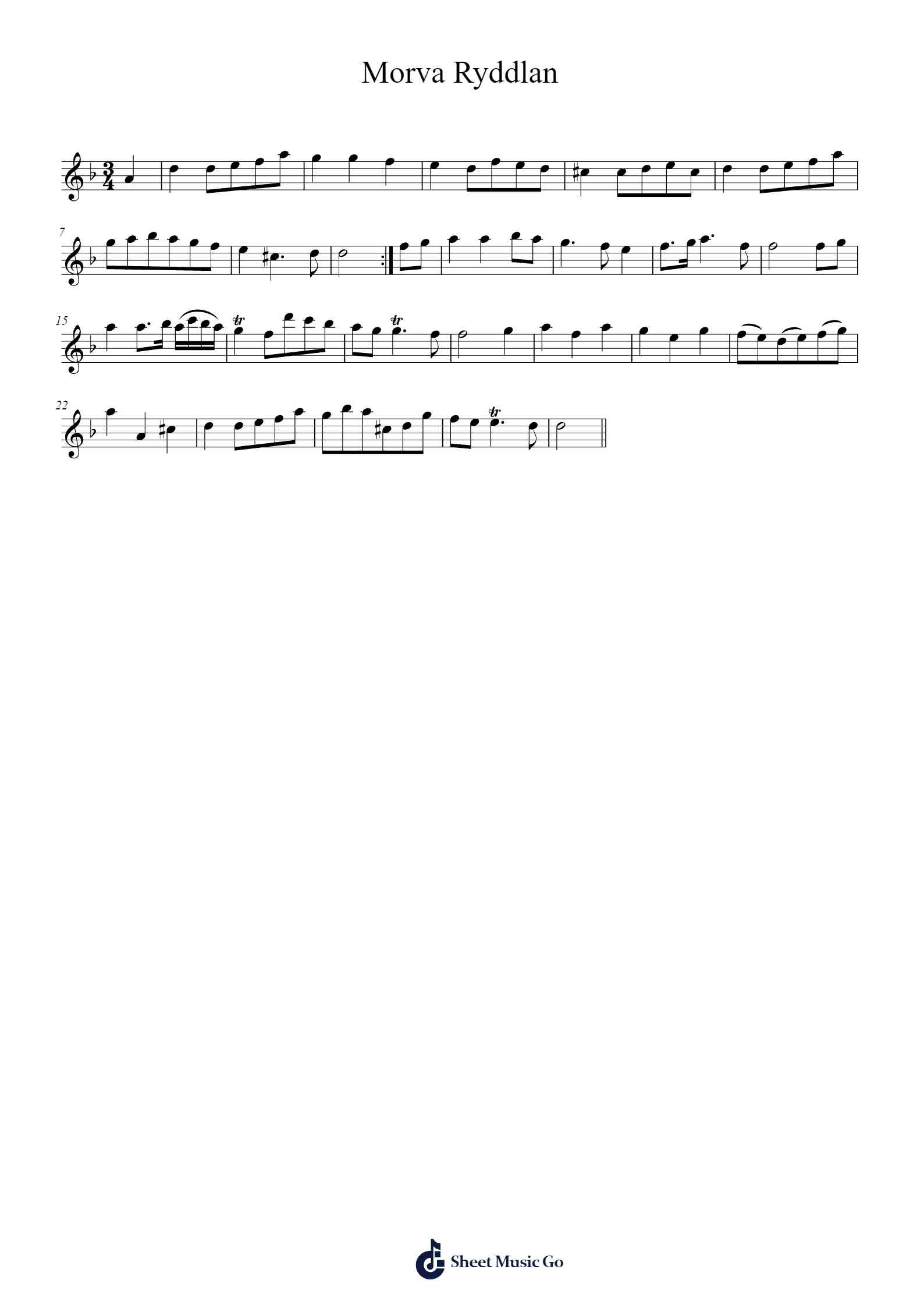 Morva Ryddlan Sheet Music by -Arr.Wymo