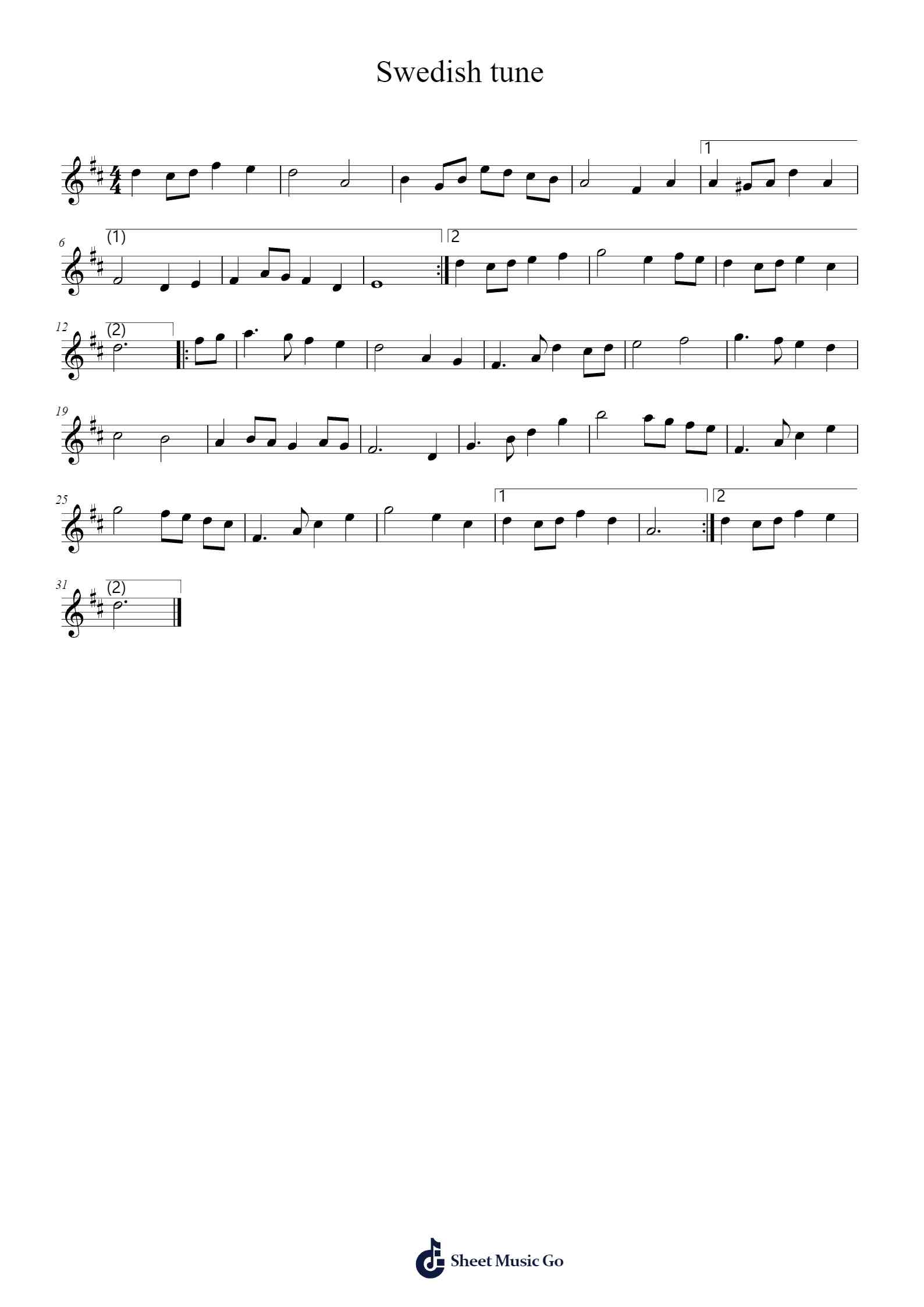 Swedish tune Sheet Music by Pesanta-Arr.Grifgins