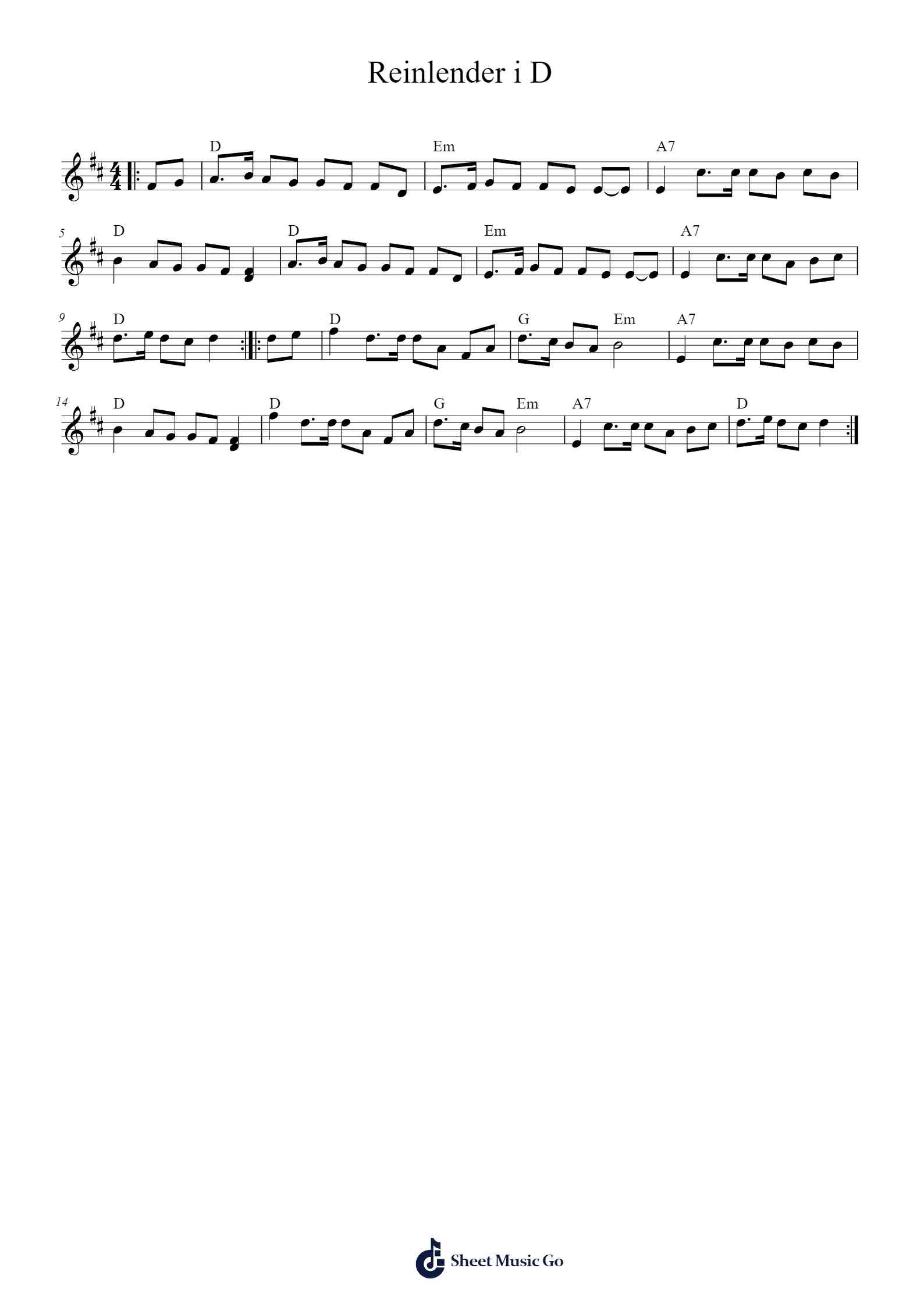 Reinlender i D Sheet Music by -Arr.Yorkkim