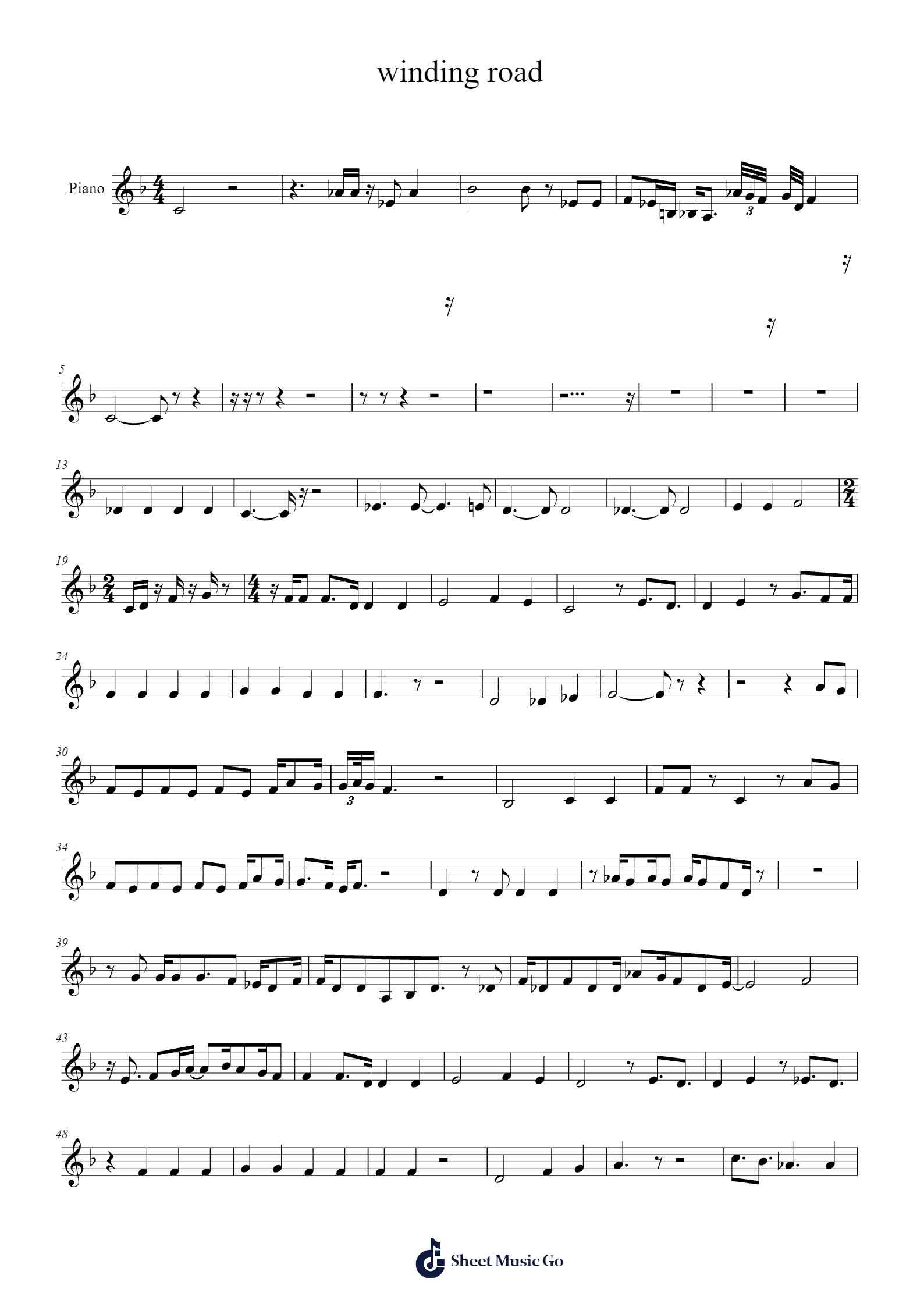 winding road Sheet Music by Adagio-Arr.Fowcoln