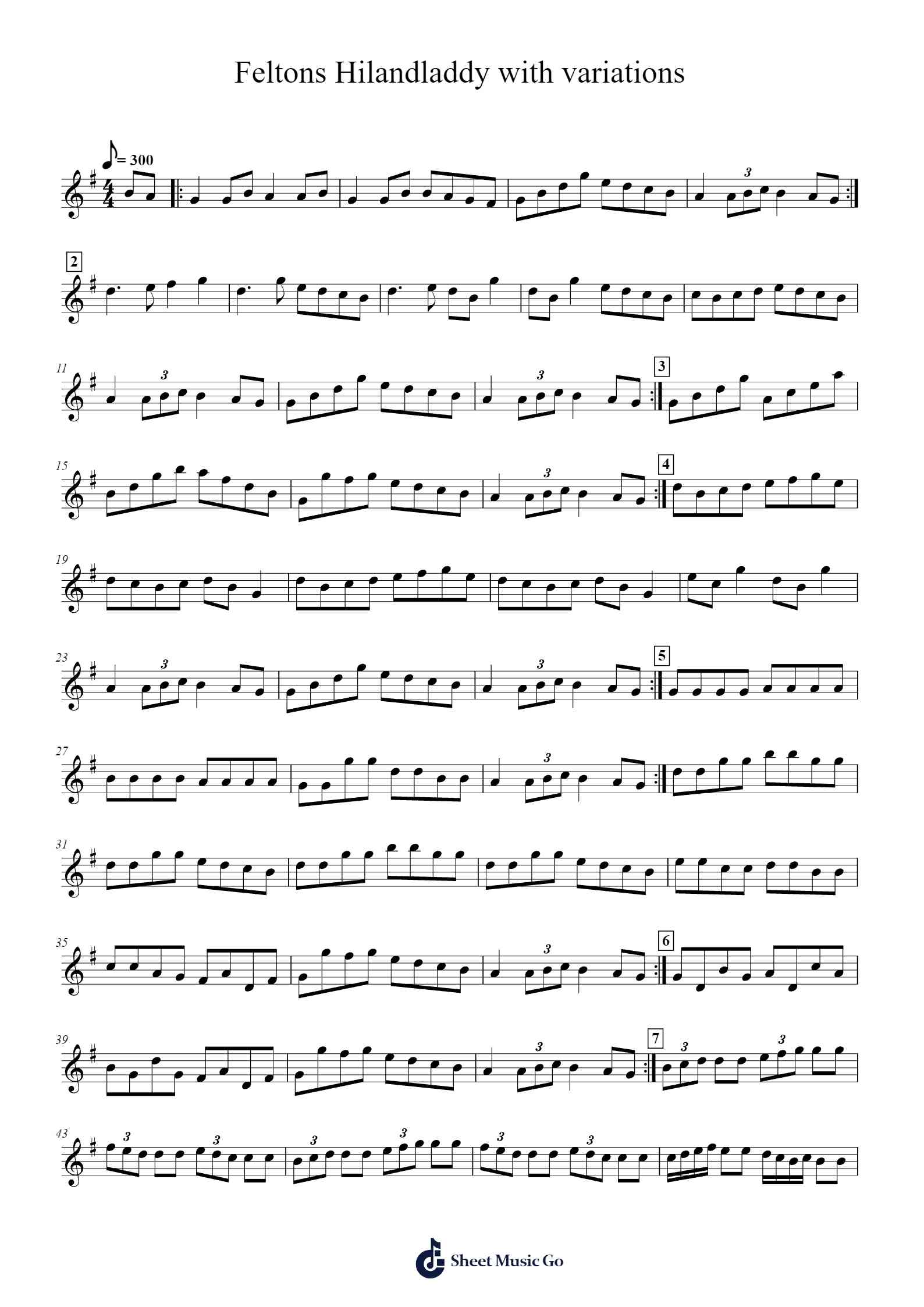 Partitura de Feltons Hilandladdy with variations de Shea Arellano ...